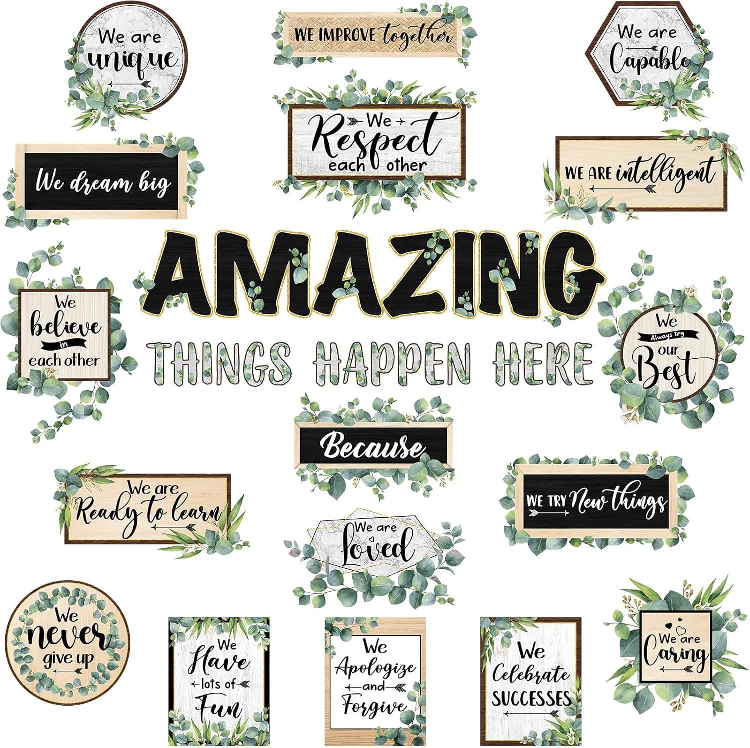 Amazing Things Happen Here Bulletin Board Set Eucalyptus Classroon ...