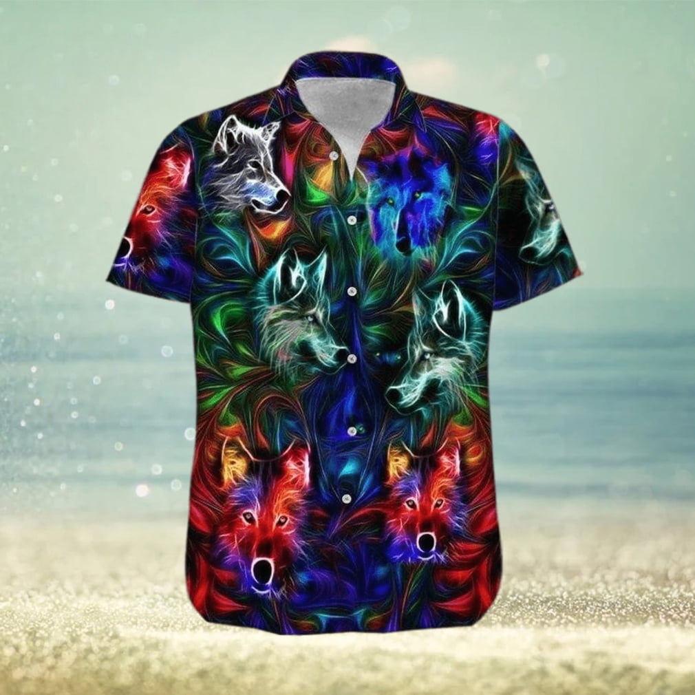 Amazing Wolf Neon Hawaiian Shirt - Walmart.com
