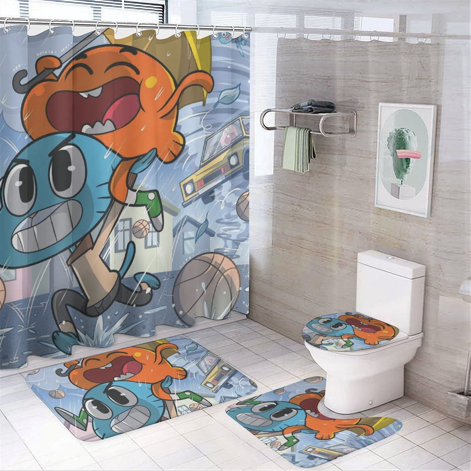 Amazing World of Gumball Shower Curtain Set 4 Pcs, Bathroom Sets with ...