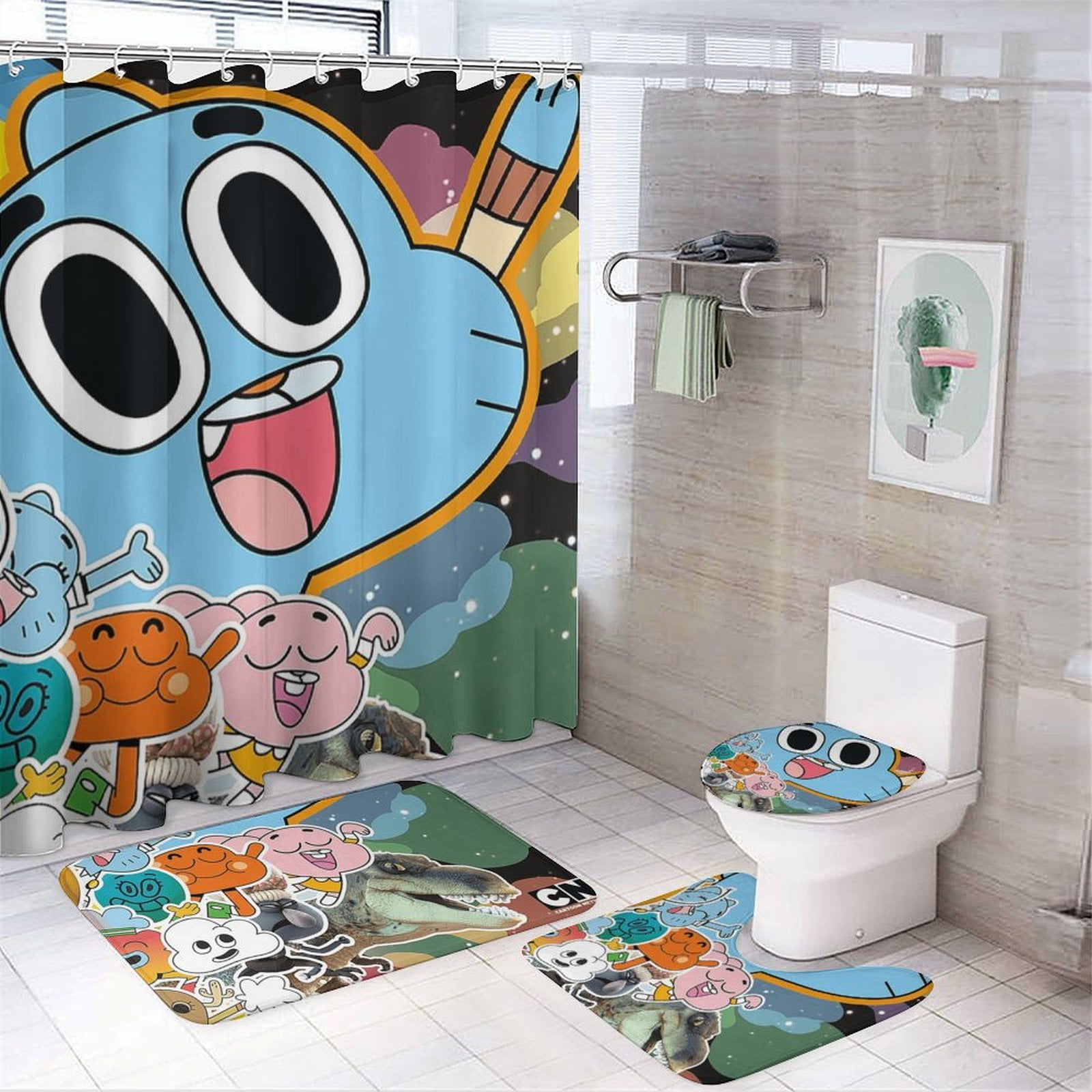 Amazing World of Gumball Shower Curtain Set 4 Pcs, Bathroom Sets with ...