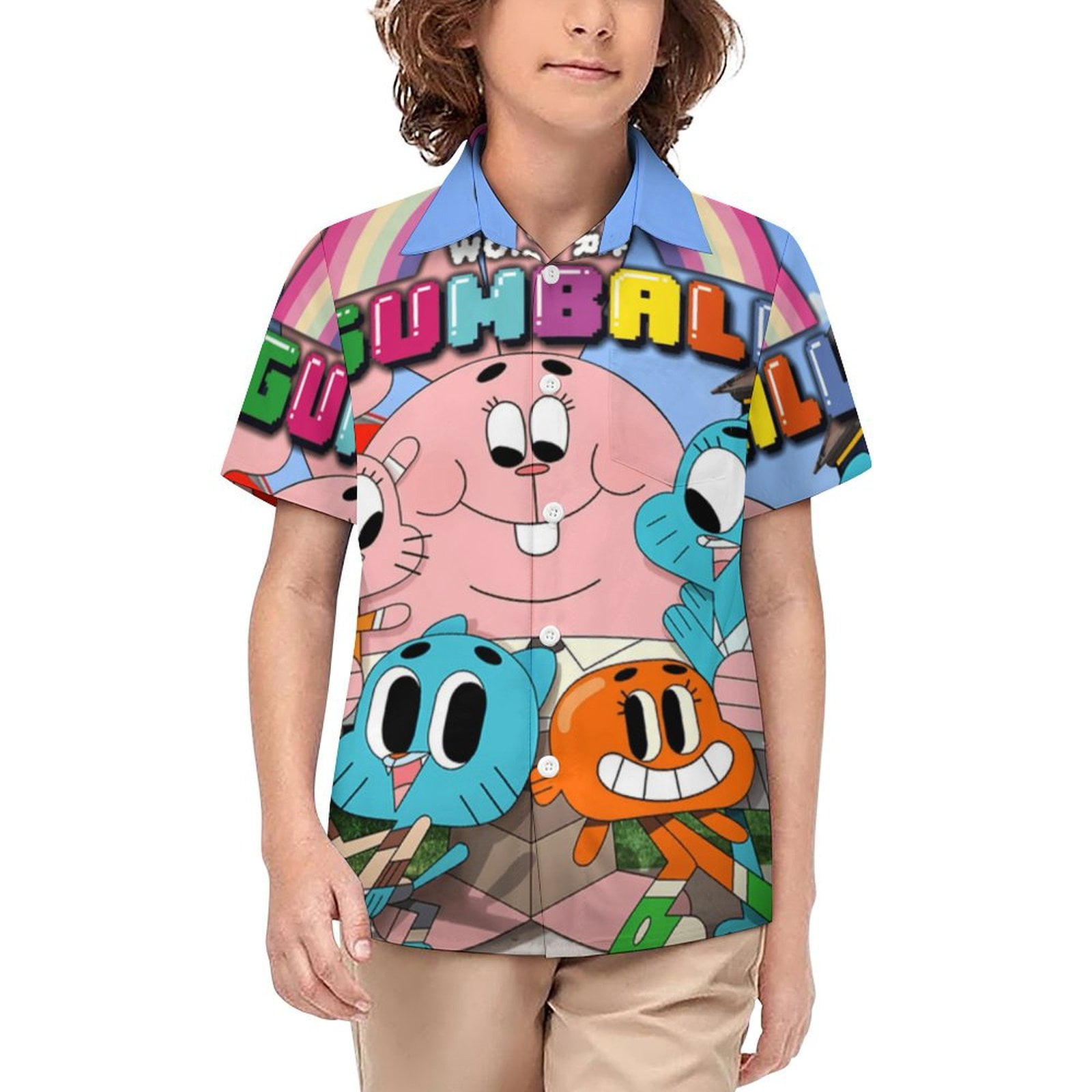 Amazing World of Gumball Boy's Button Down Hawaiian Shirt Short Sleeve ...