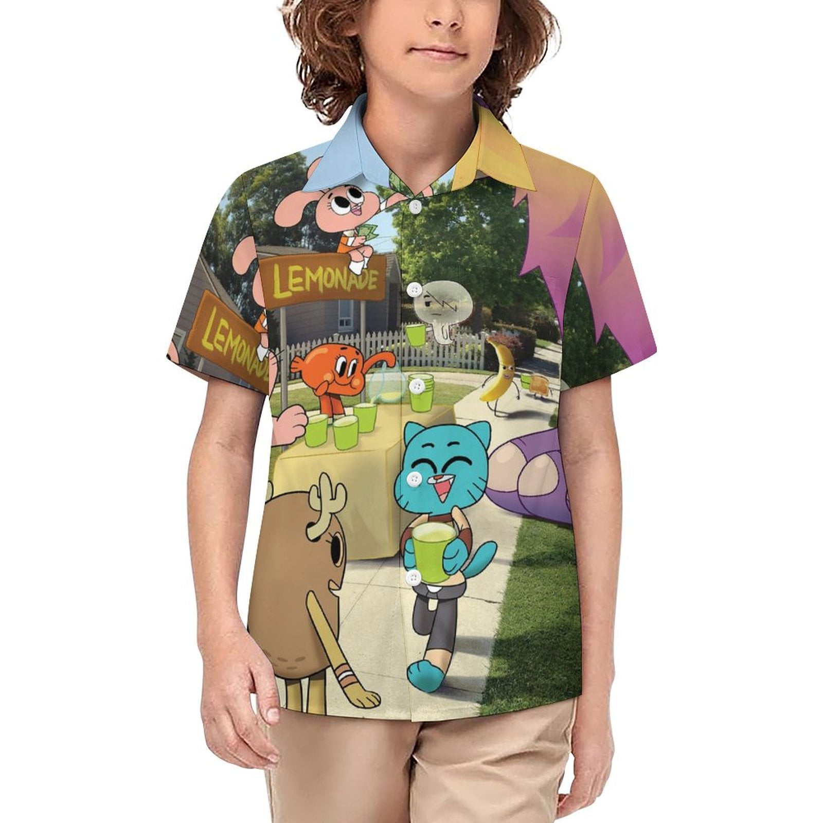 Amazing World of Gumball Boy's Button Down Hawaiian Shirt Short Sleeve ...