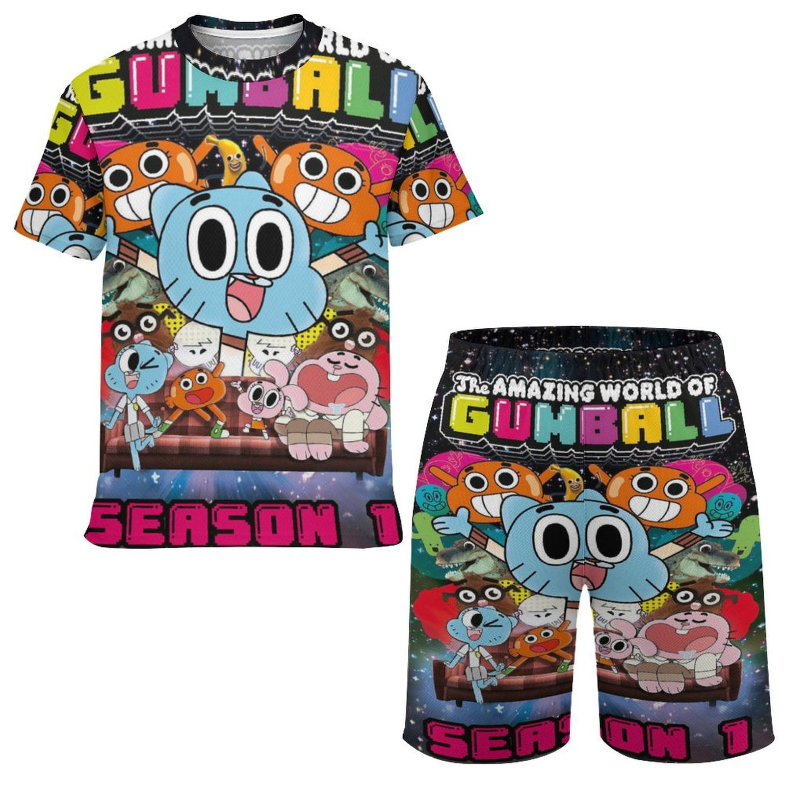 Amazing World of Gumball Kids Short Sleeve Mesh T-Shirt And Shorts ...
