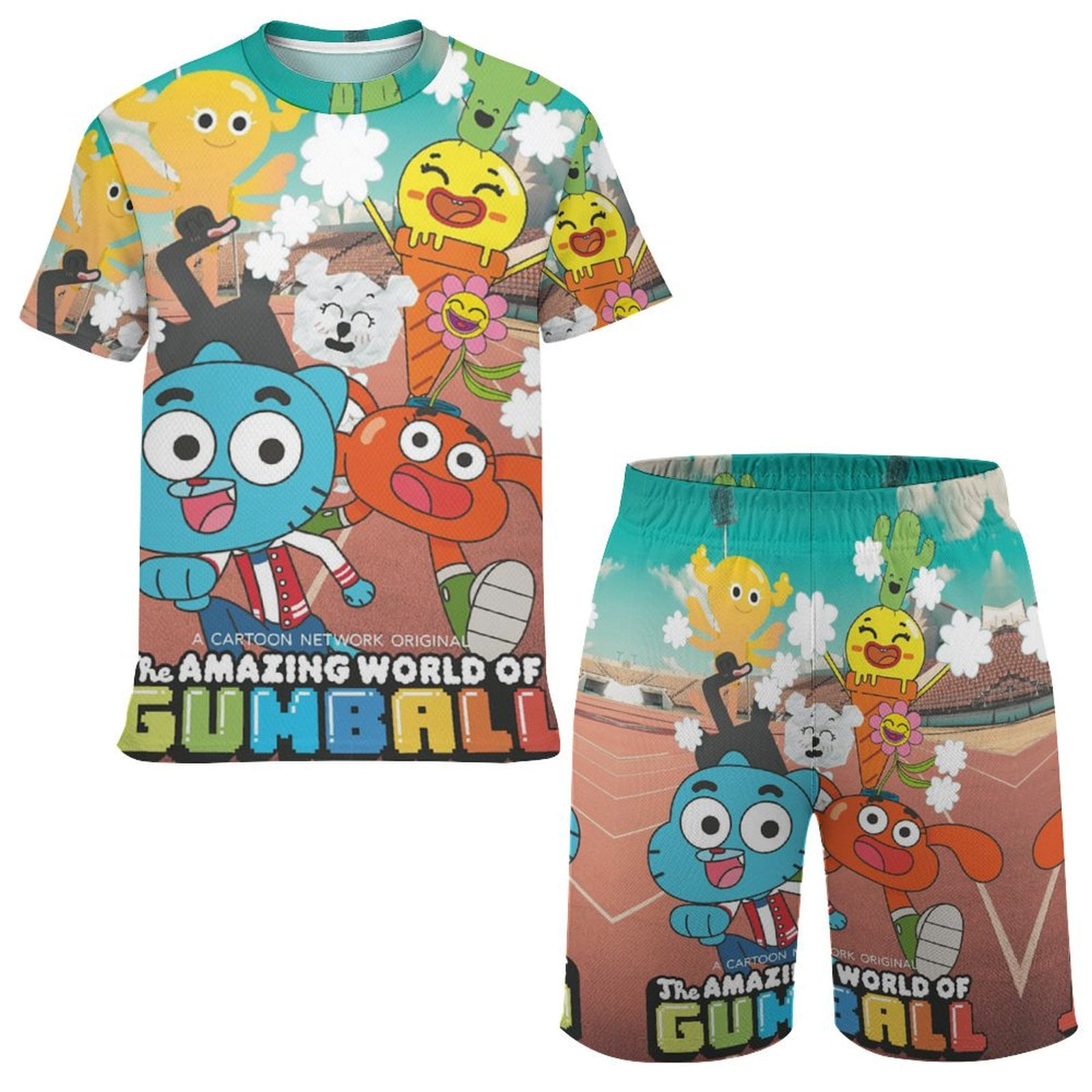 Amazing World of Gumball Kids Short Sleeve Mesh T-Shirt And Shorts Outfit Set Summer Clothes Set ...