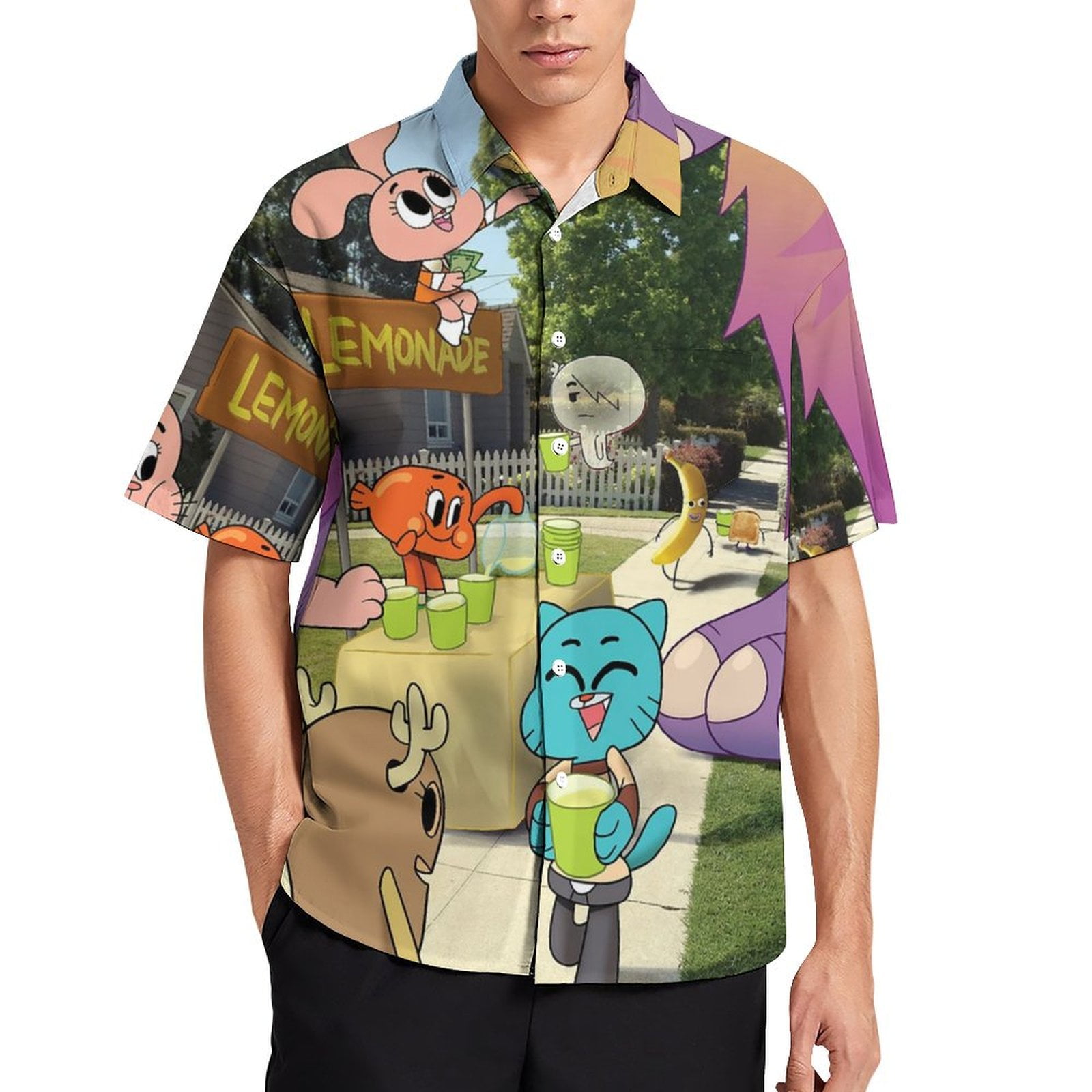 Amazing World of Gumball Mens Hawaiian Shirt Loose Fit Shirts - Short ...