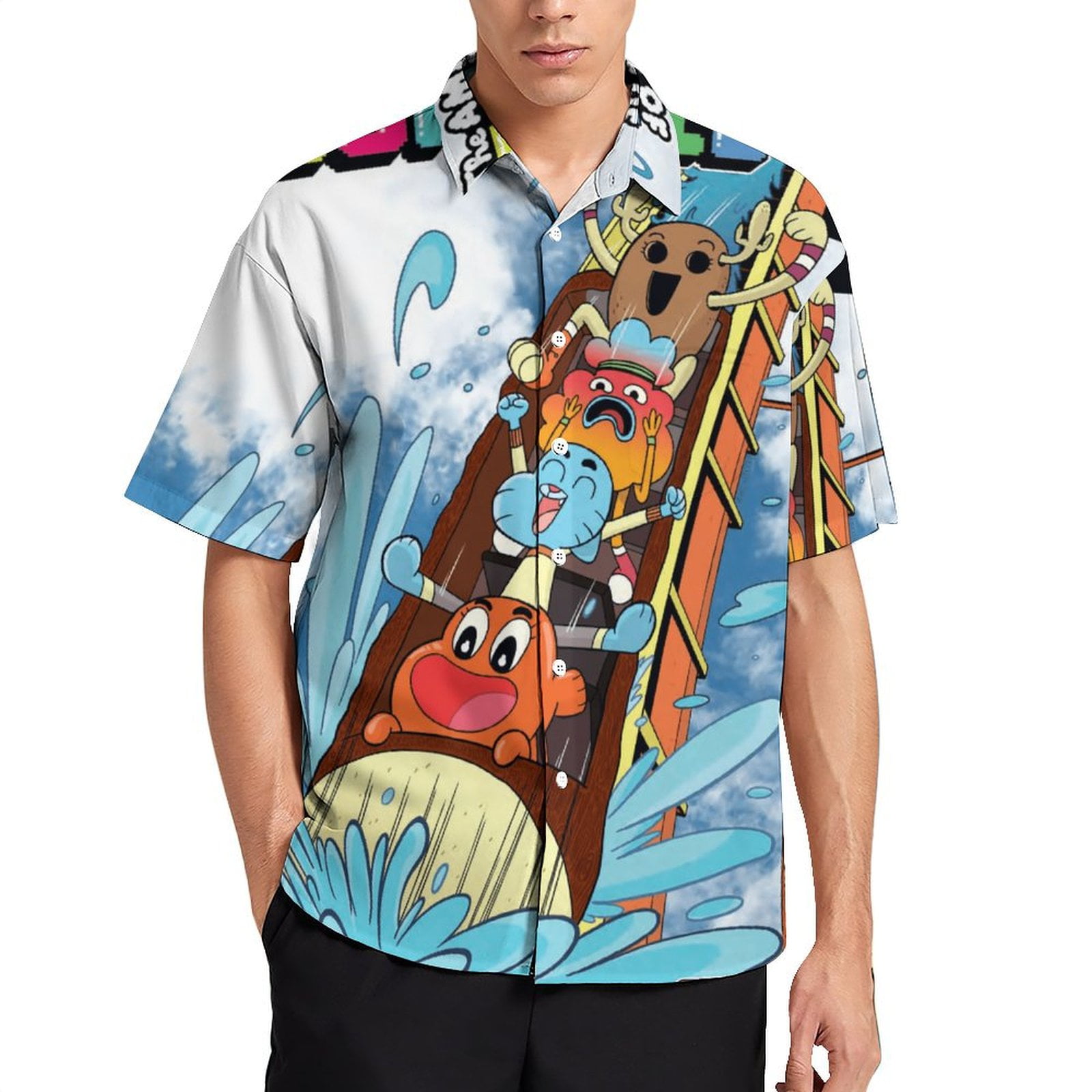 Amazing World of Gumball Mens Hawaiian Shirt Short Sleeve Button Down ...