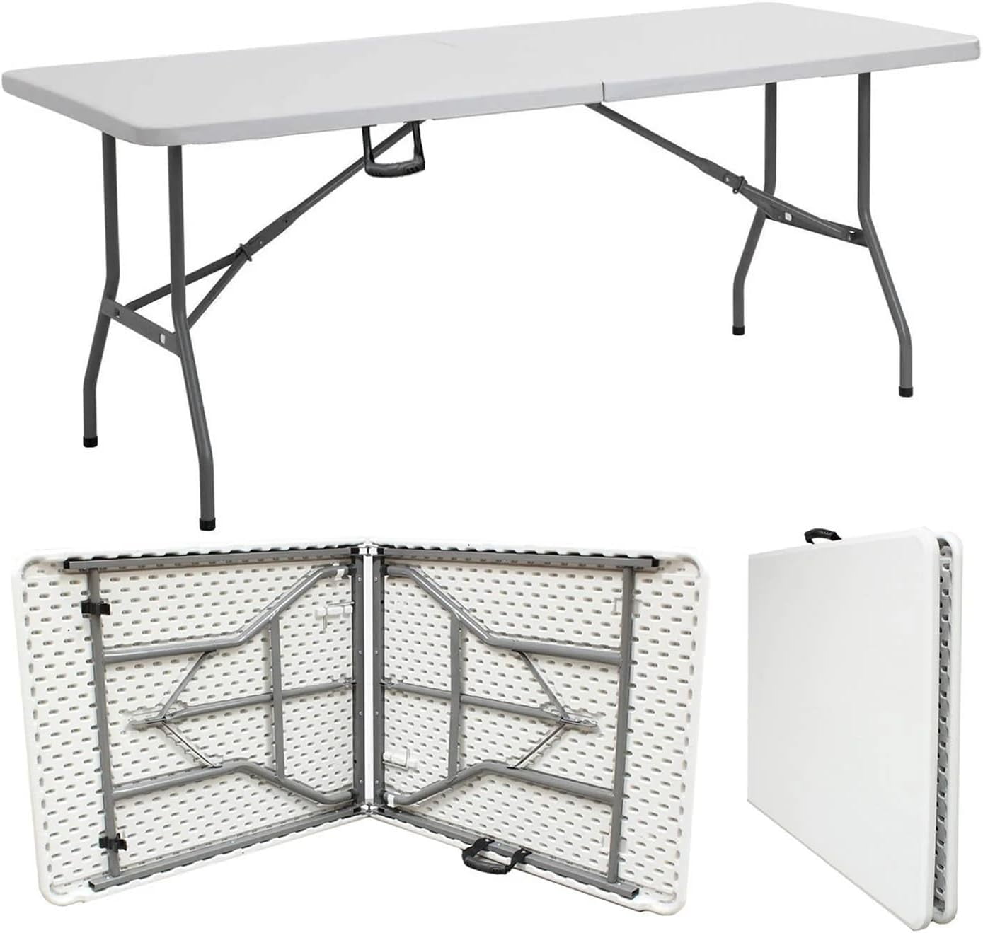 Amazing for less 8ft Folding Table White Plastic Portable Long Foldable ...