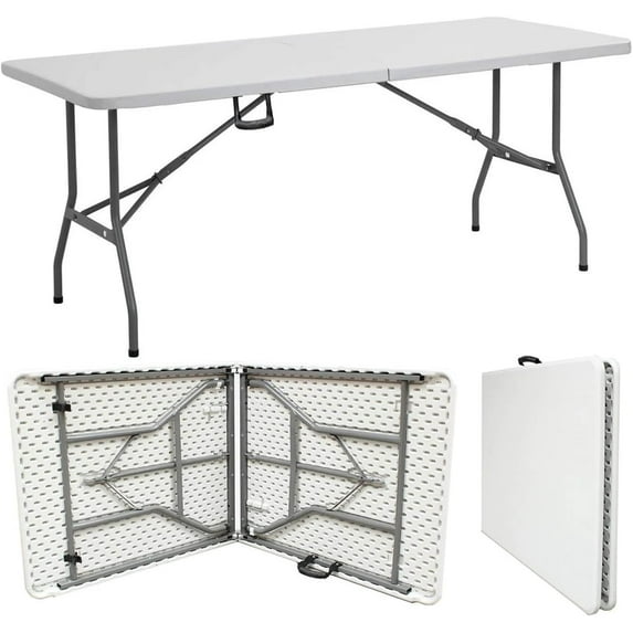 Amazing for less 8ft Folding Table White Plastic Portable Long Foldable ...