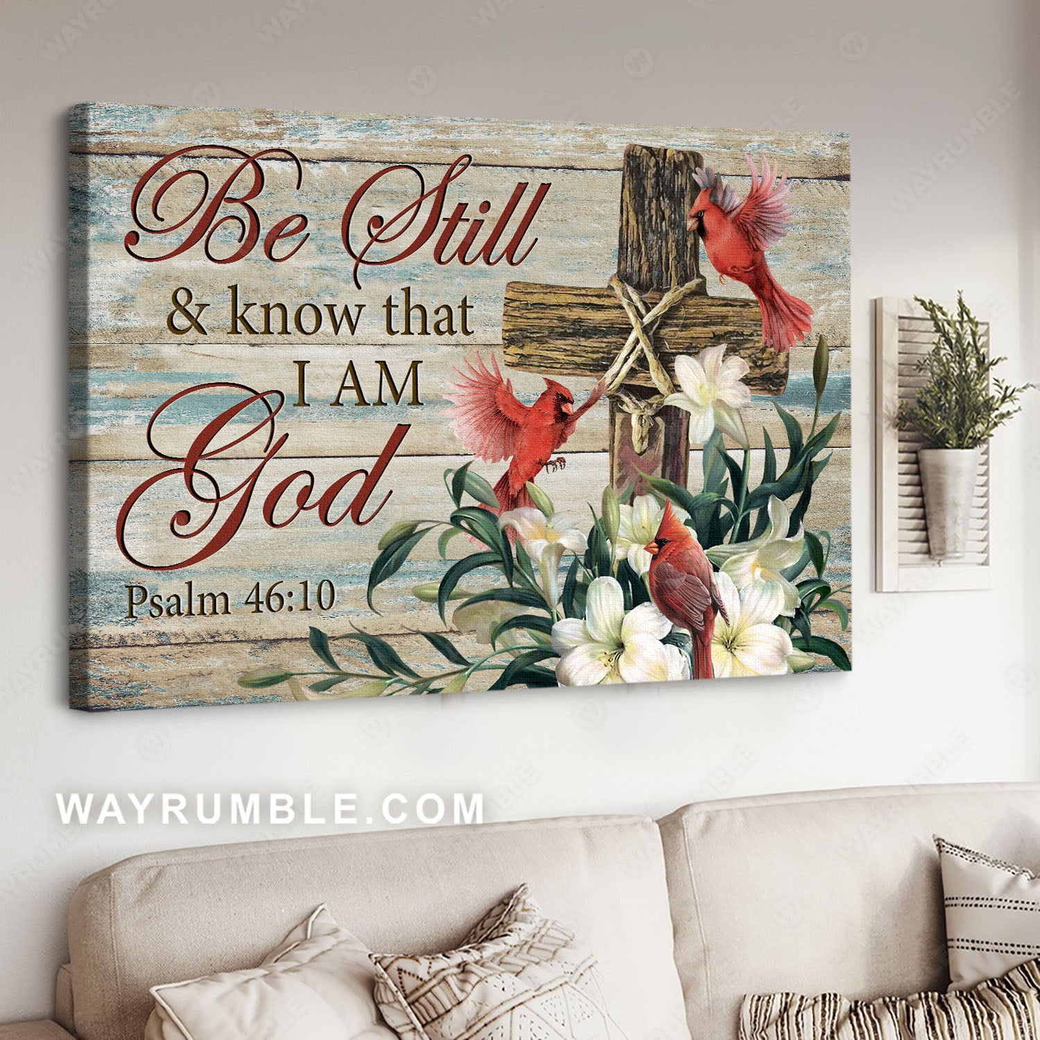 Amazing red cardinal, Wooden cross, Lily flower, Be still & know that I ...
