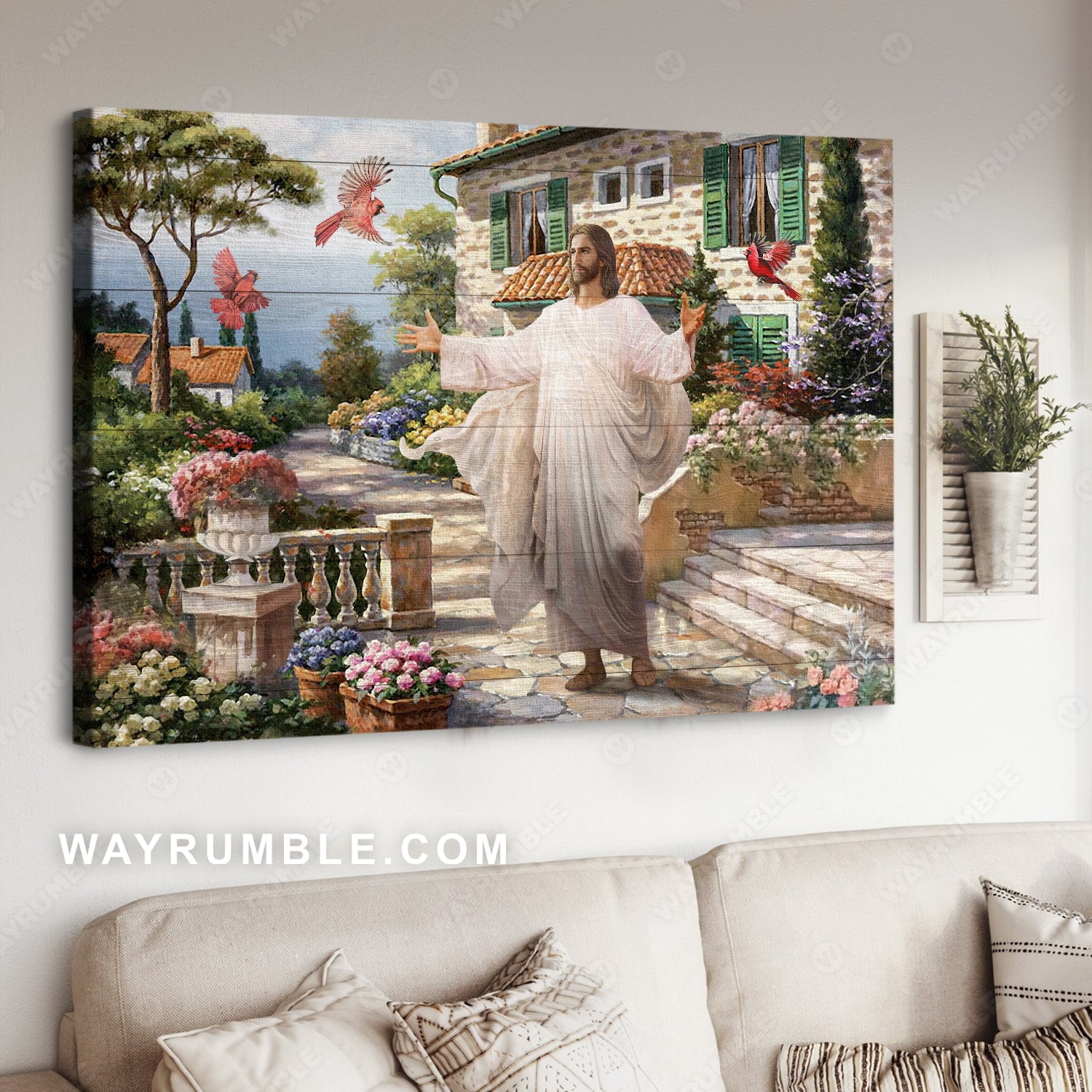 Amazing scene, Colorful garden, Lovely cardinal, The life of Jesus ...