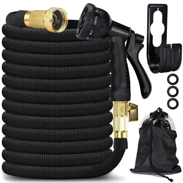 AmazingForLess 25-150ft Expandable Garden Hose, Leakproof, Lightweight, No-Kink, Flexible (Black ...