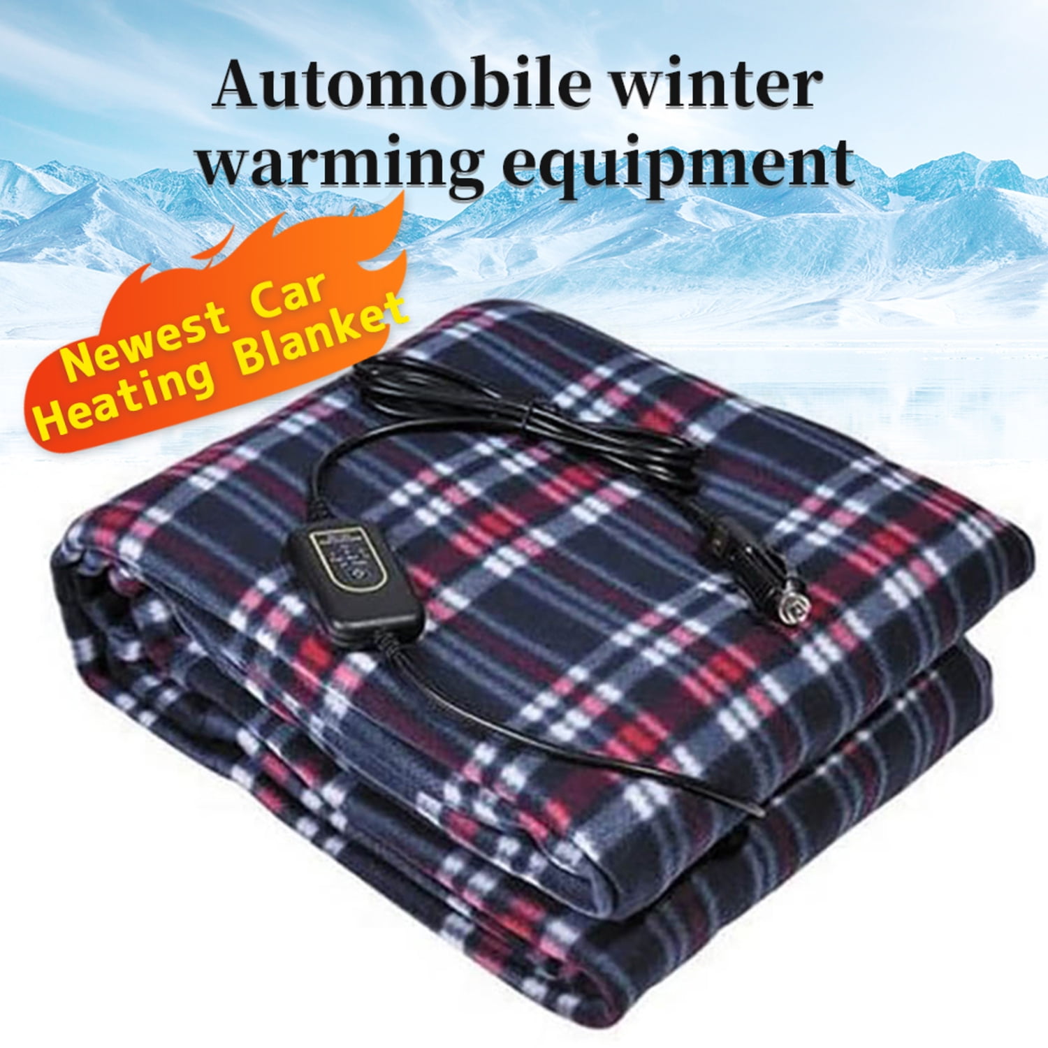 AmazingForLess Heated Car Blanket, 12V Electric, Navy Plaid, 43" x 59 ...