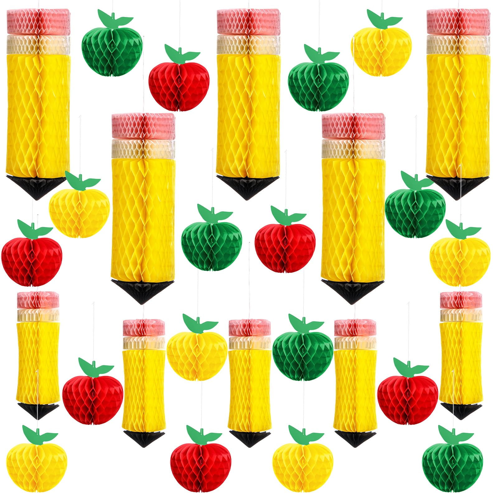 AmazingSpark 10pcs Pencil and 18pcs Apple Hanging Honeycomb Back to ...