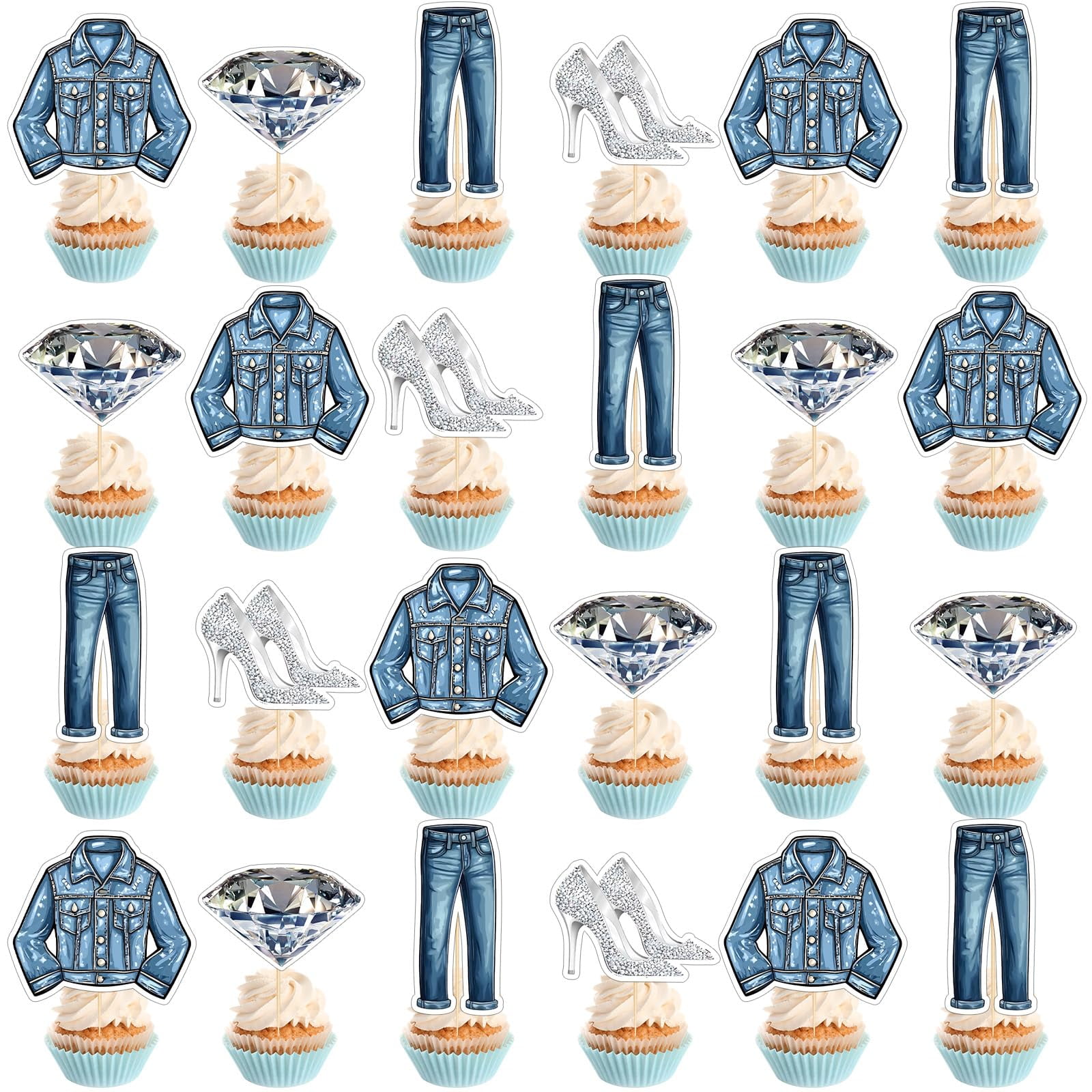 AmazingSpark 48 PcsITSC Denim and Diamonds Cupcake Toppers Denim Cake ...