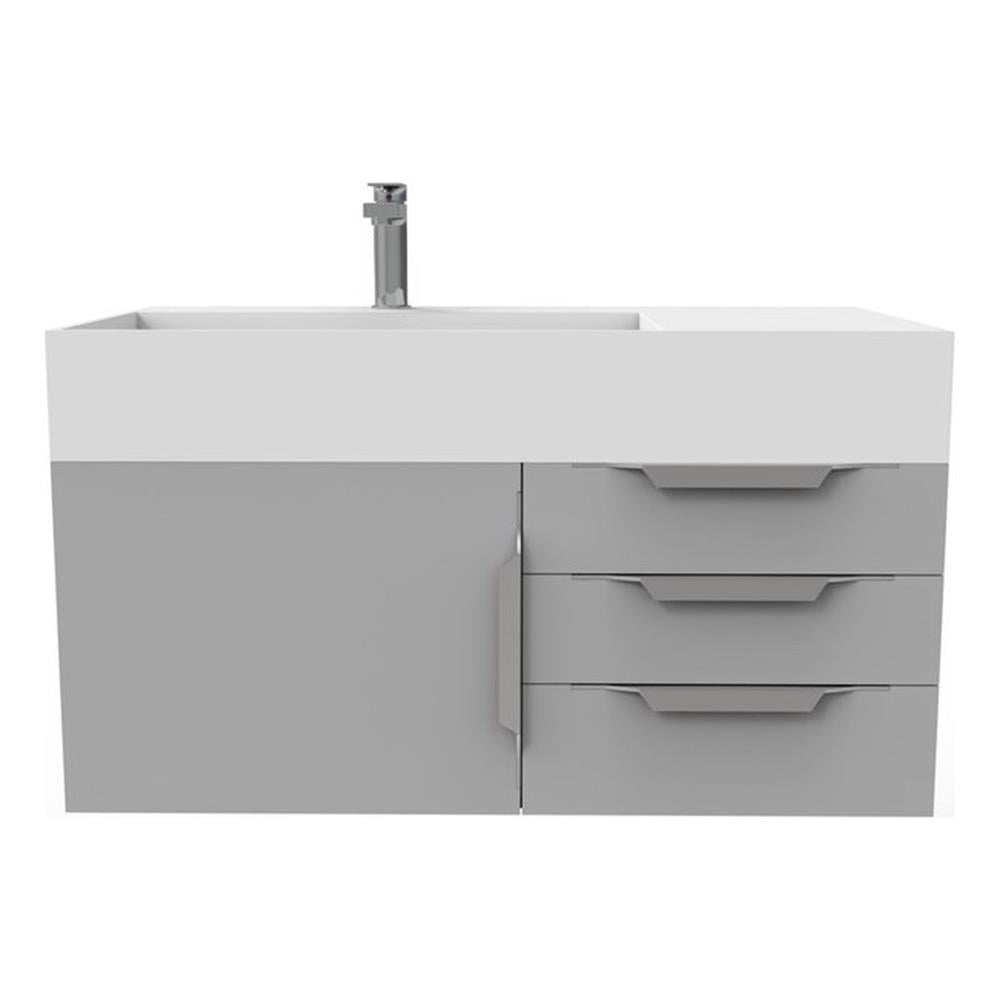 Amazon 36" Gray Wood Floating Vanity with Left White Top and Brushed ...