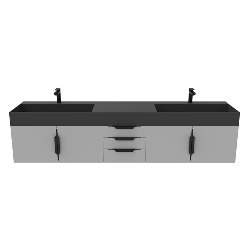 Amazon 84" Gray Wood Floating Vanity with Black Top and Black Trim ...