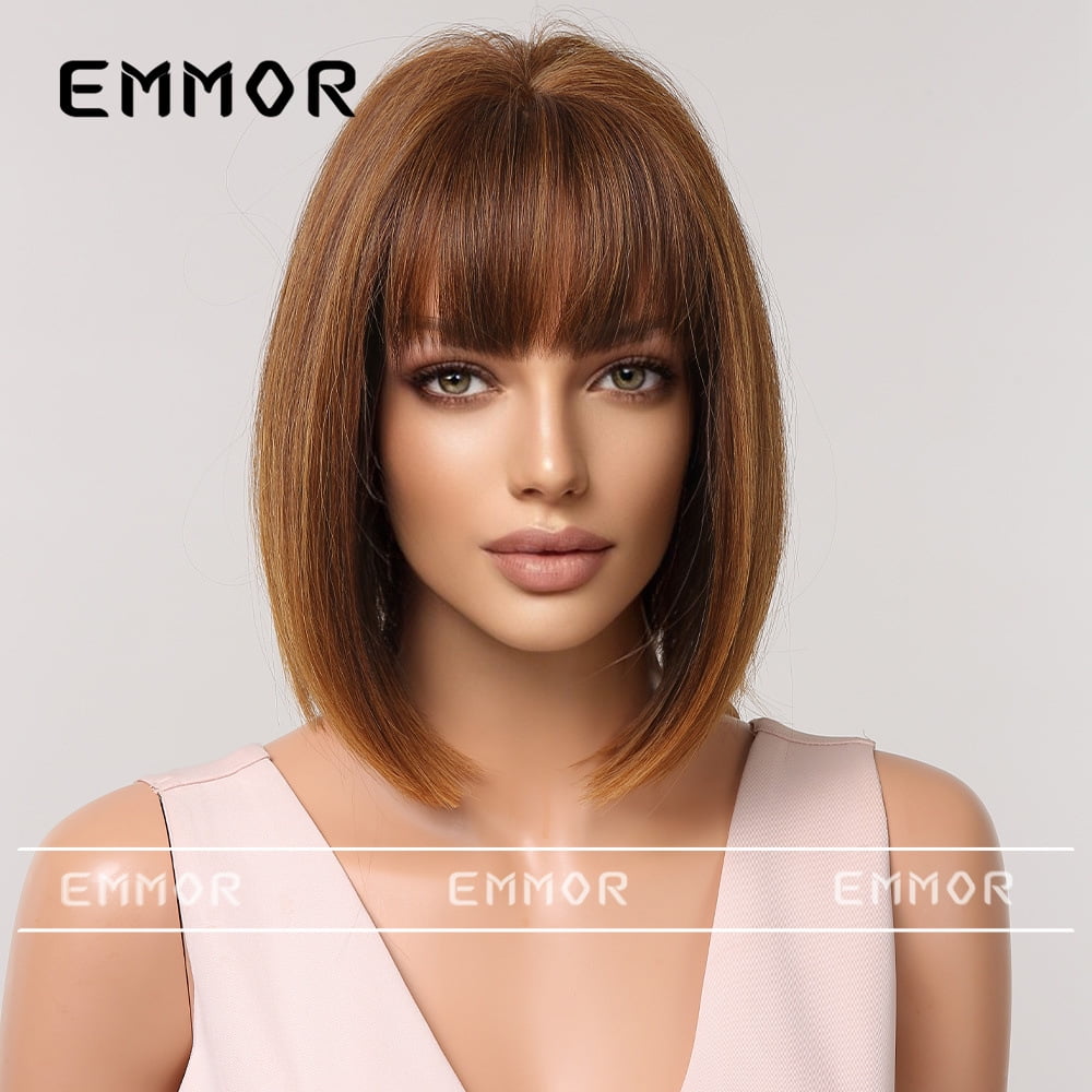 Amazon Cross-Border Fashion Hot-Selling Wig with Bangs Orange-Red Short ...
