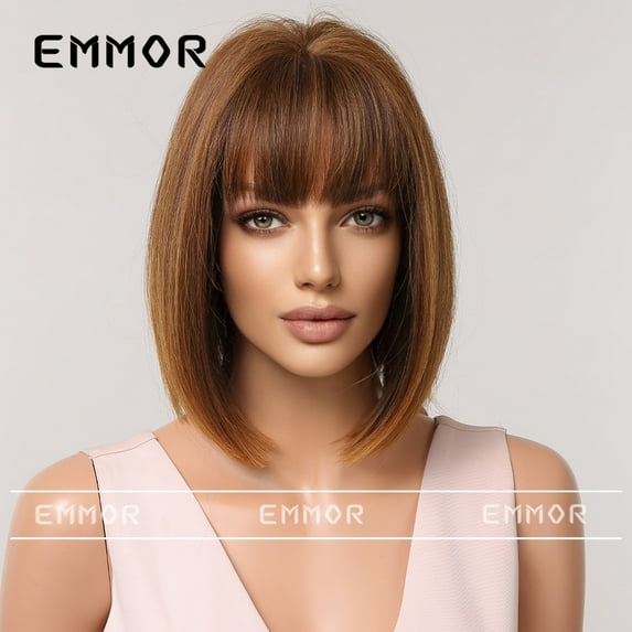 Amazon Cross-Border Fashion Hot-Selling Wig with Bangs Orange-Red Short ...