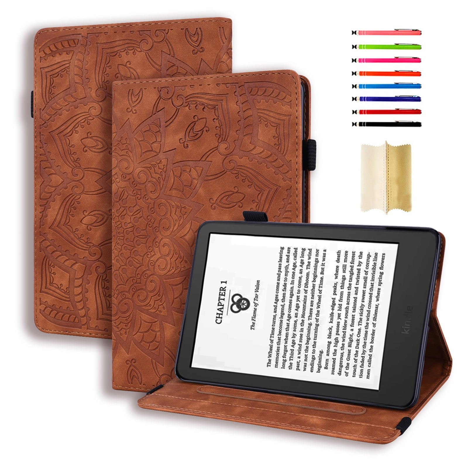 For Amazon Kindle Paperwhite,Floral Embossed PU Leather Wallet Stand ...
