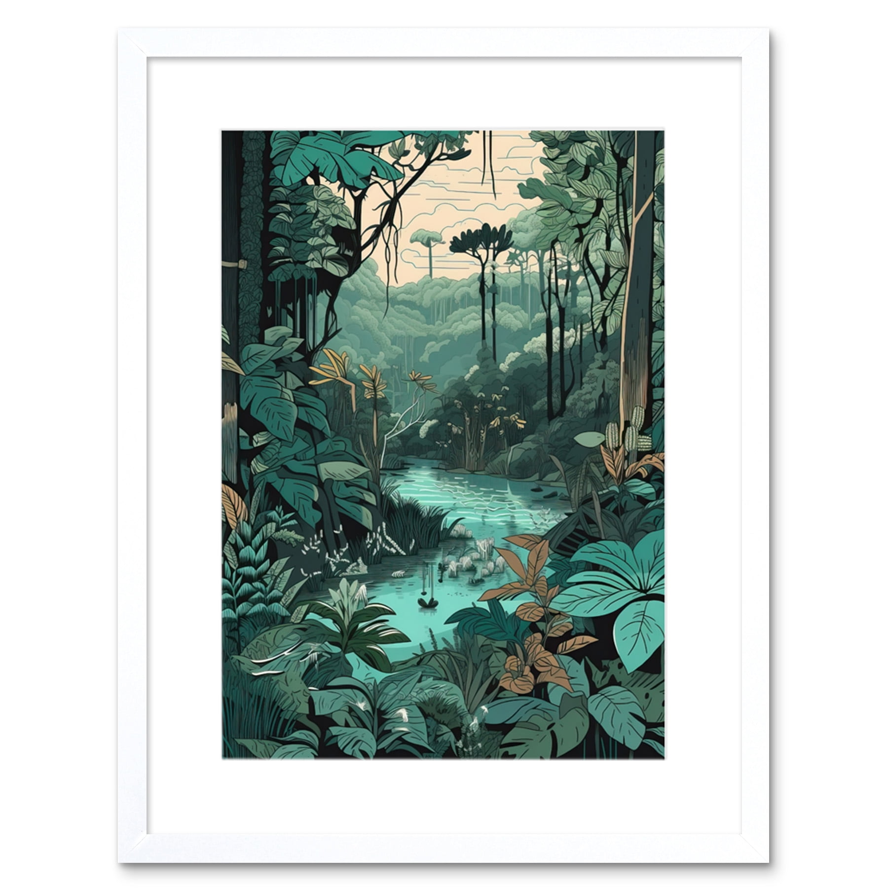 Amazon Rainforest Flora Landscape Illustration Artwork Framed Wall Art ...