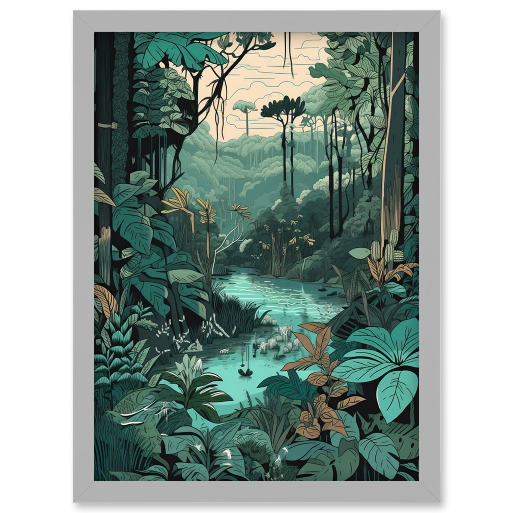 Amazon Rainforest Flora Landscape Illustration Artwork Framed Wall Art ...