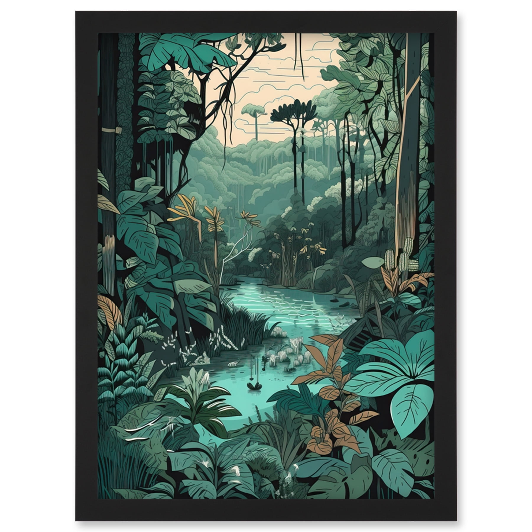 Amazon Rainforest Flora Landscape Illustration Artwork Framed Wall Art ...