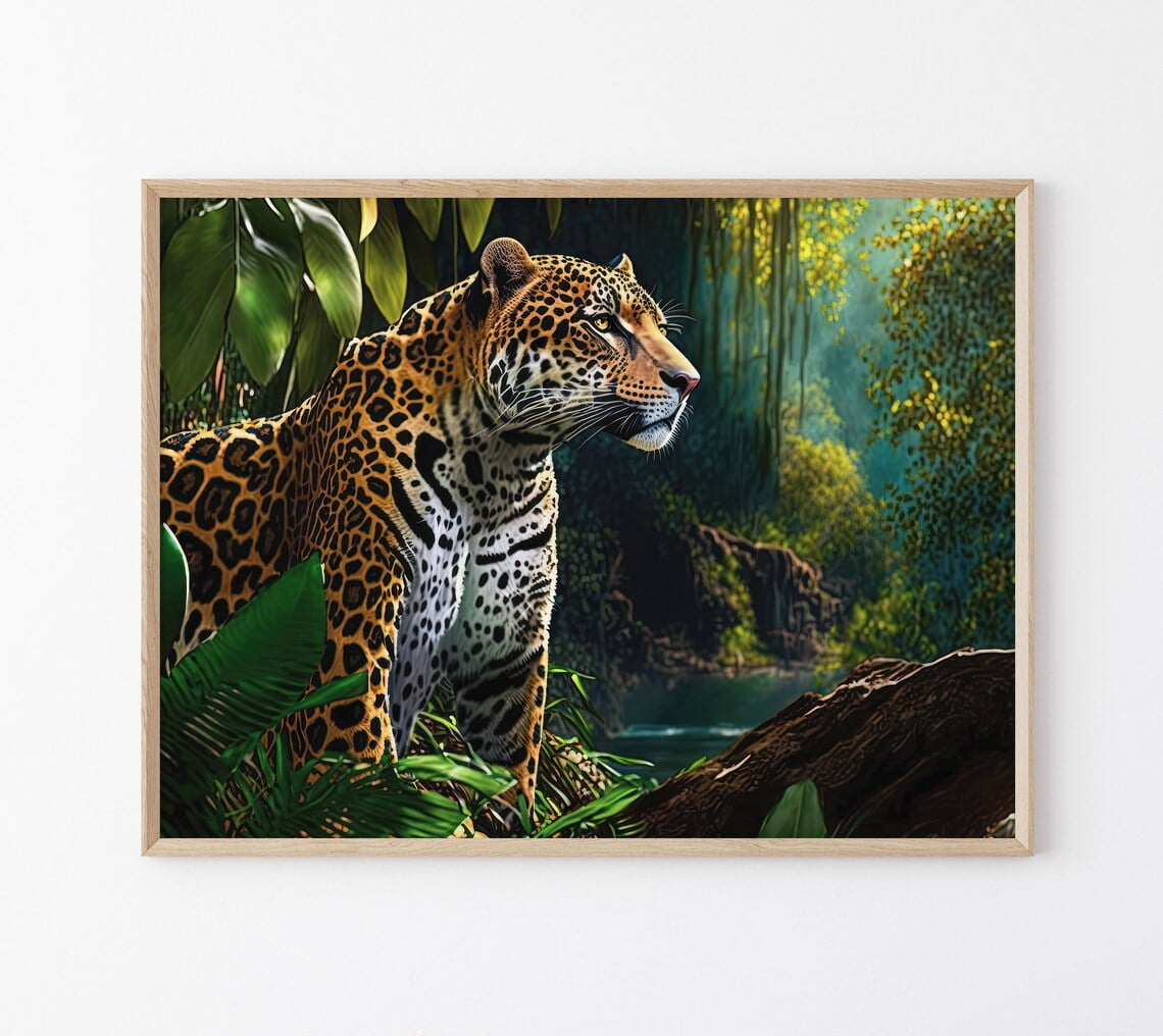 Amazon Rainforest Landscape Jaguar Oil Painting Print, Gift For Jaguar ...