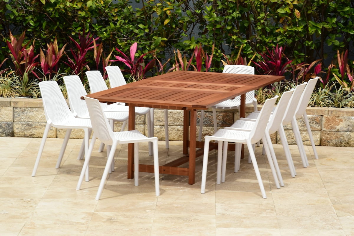 Amazonia 11-Piece Outdoor Wooden Table & Chairs, Expandable Patio ...