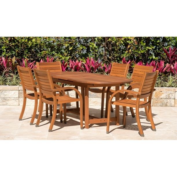 Amazonia Arizona 7-Piece Solid Wood 100% FSC Patio Extendable Oval ...
