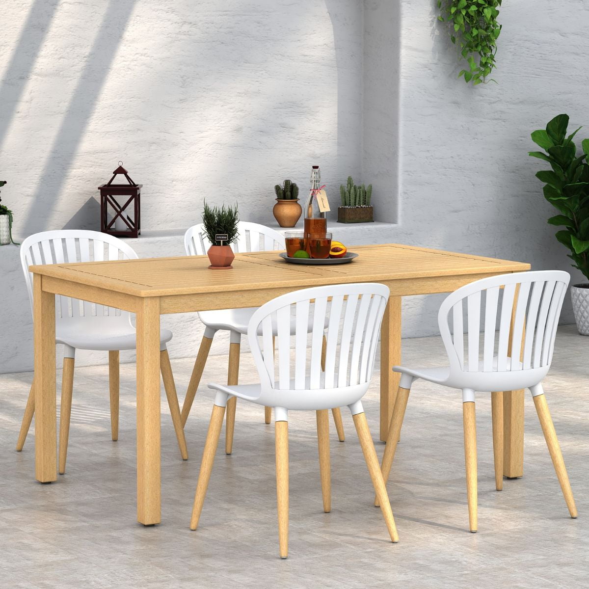 Amazonia Brisbane 5-Piece 100% FSC Teak Finish Wood Rectangular Patio ...