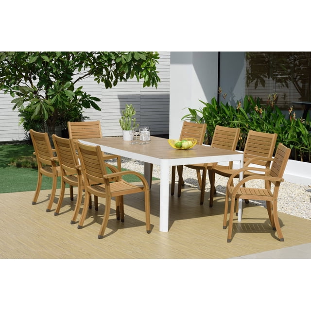 Amazonia Cardiff 9-Piece Teak Finish Wood 100% FSC and Aluminum ...