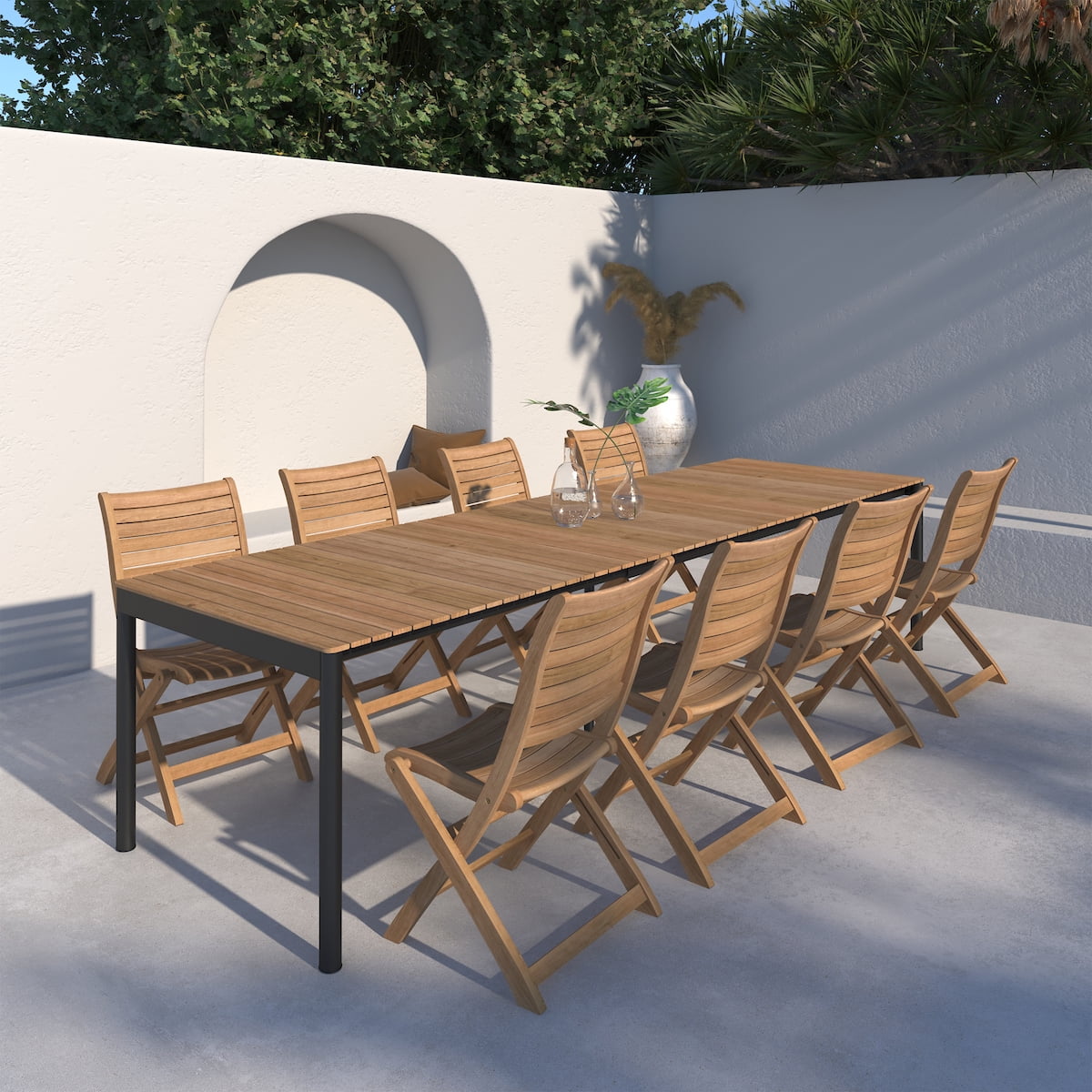 Urban Elements Coroa 9-Piece 100% FSC Teak Wood and Aluminum Extendable ...