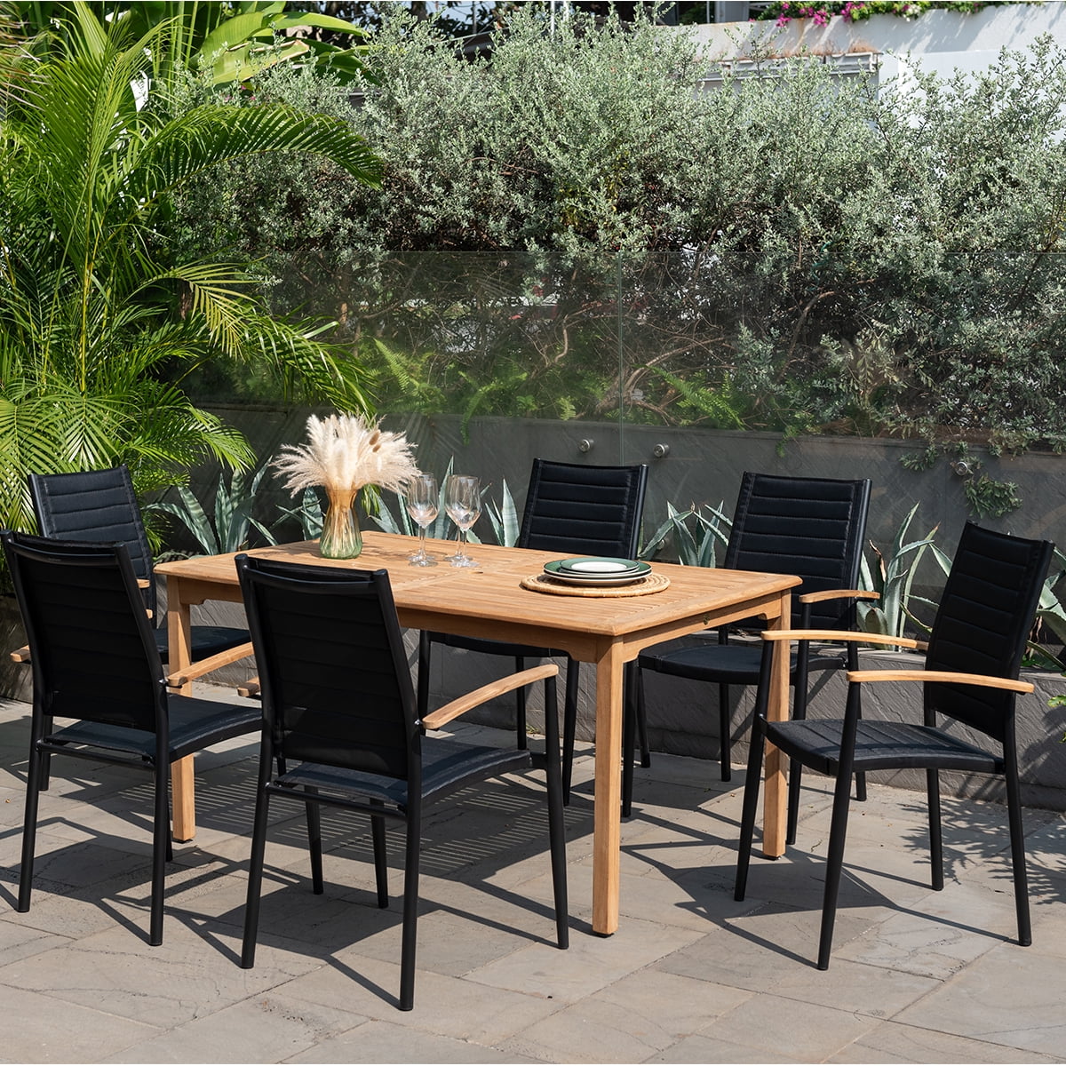 Amazonia Manly Beach 7-Piece Teak Wood 100% FSC Rectangular Patio ...