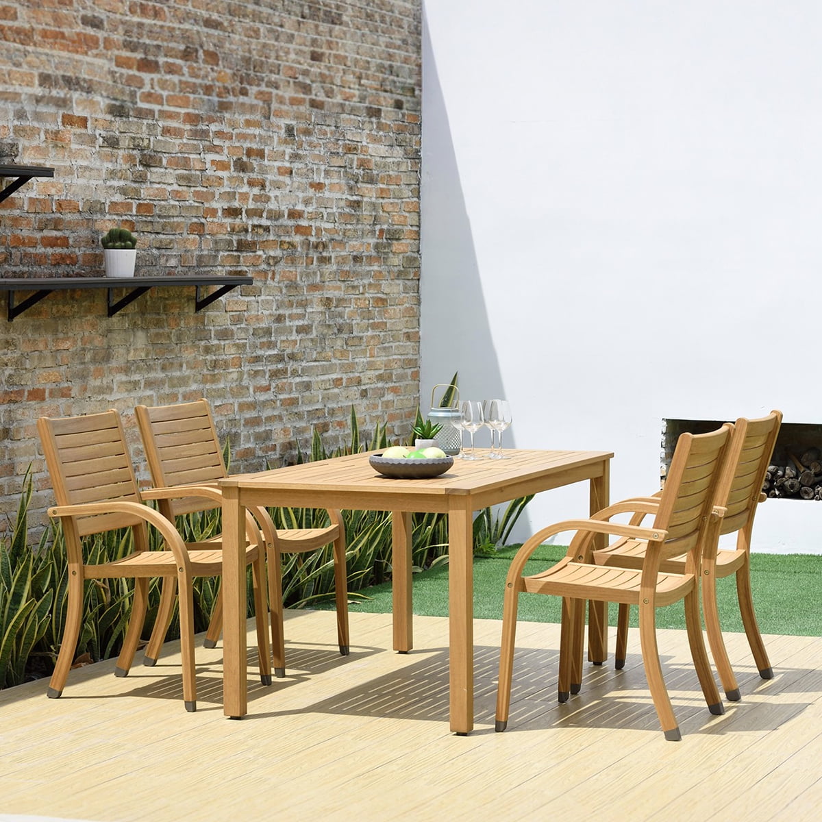 Amazonia Muta 5-Piece 100% FSC Teak Finish Wood Round Dining Set ...
