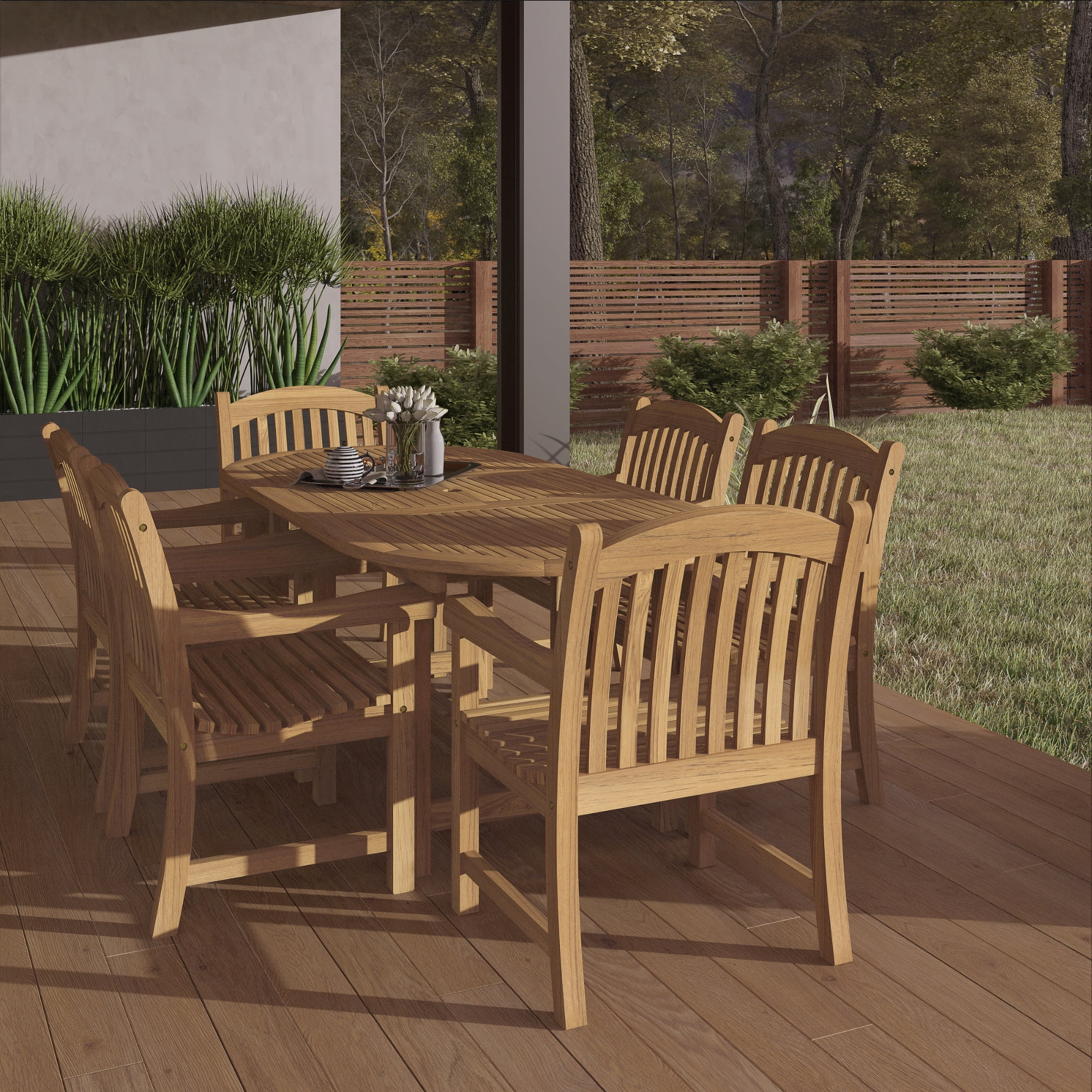 Amazonia Oceanfront 7-Piece Teak Wood 100% FSC Oval Extendable Patio ...