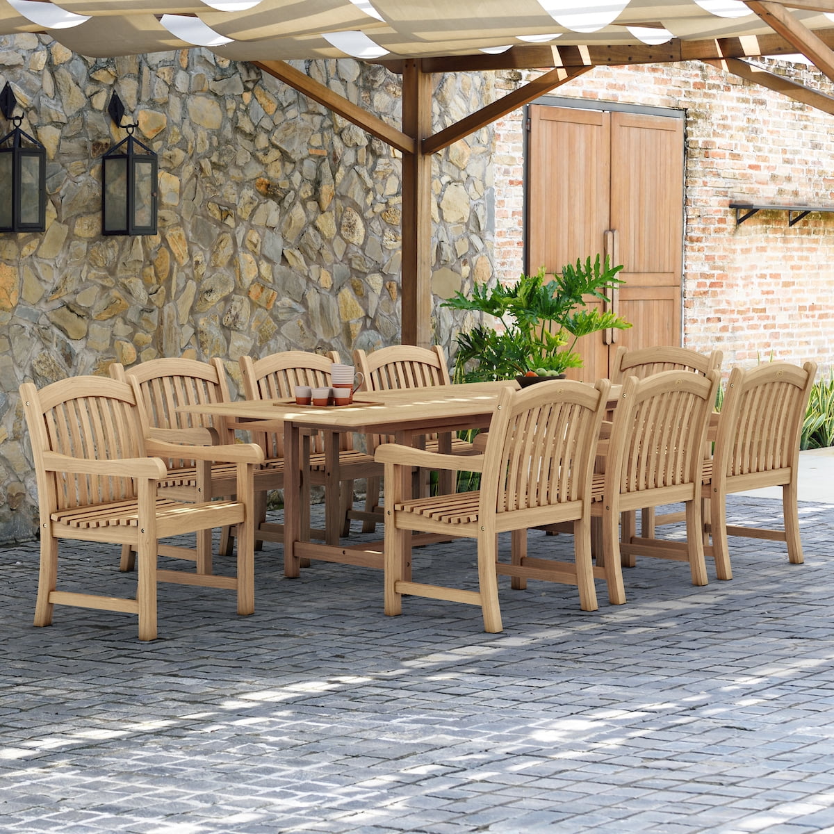 Amazonia Outdoor Furniture 9-Piece Oceanfront FSC-Certified Teak Wood ...