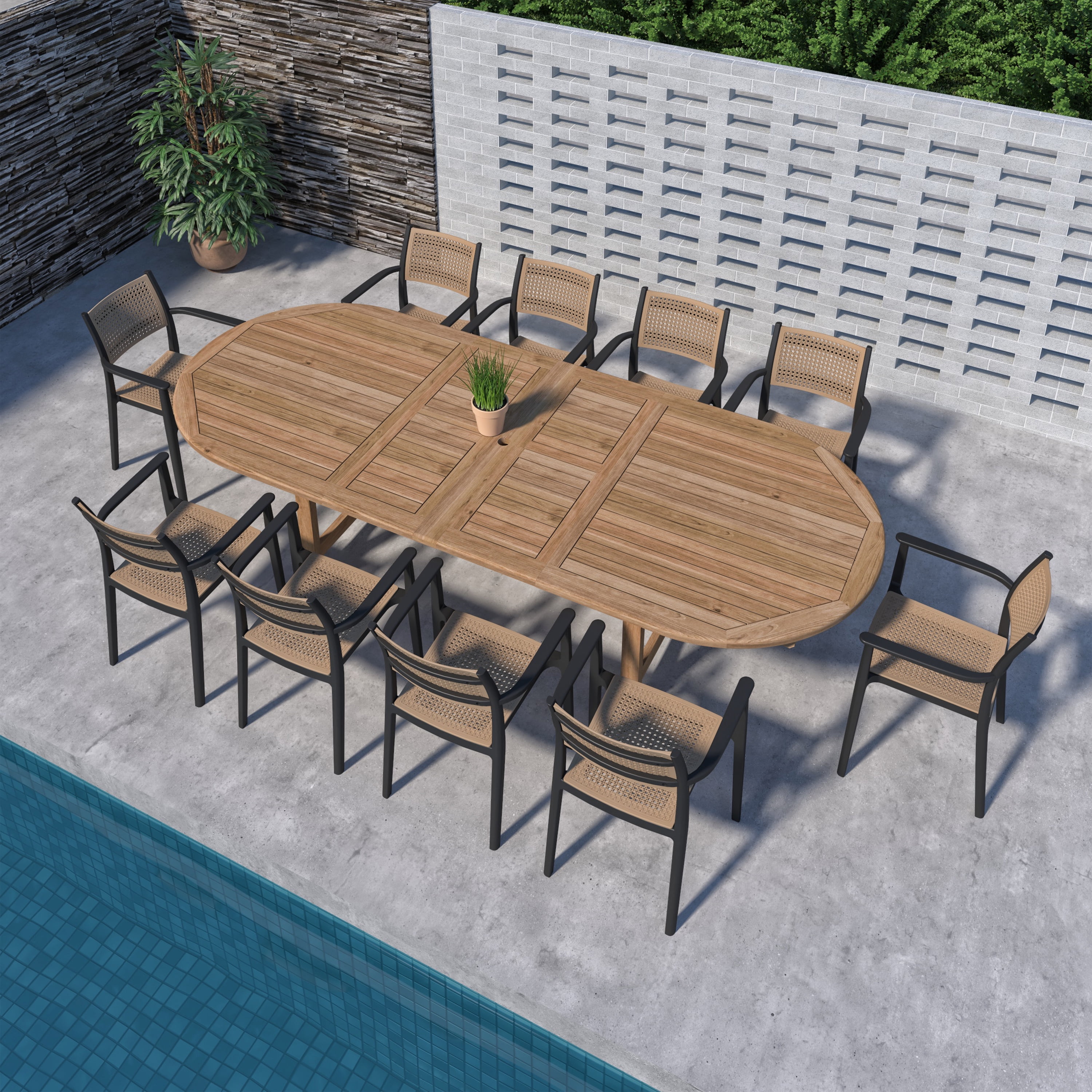 Amazonia Porto Azzurro 11-Piece Solid Teak 100% FSC Oval Patio Dining ...