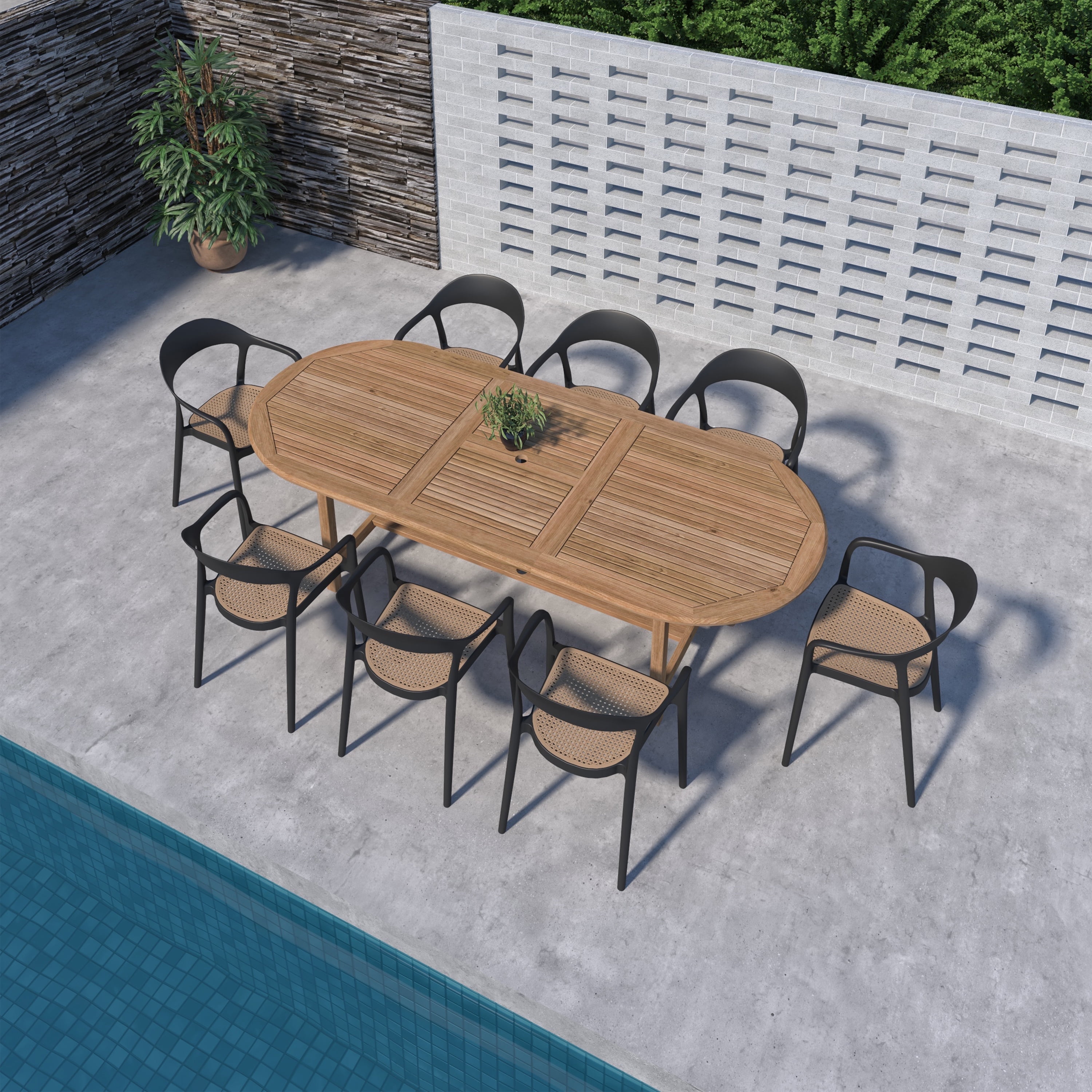 Amazonia Porto Banus 9-Piece Solid Teak 100% FSC Oval Patio Dining Set ...
