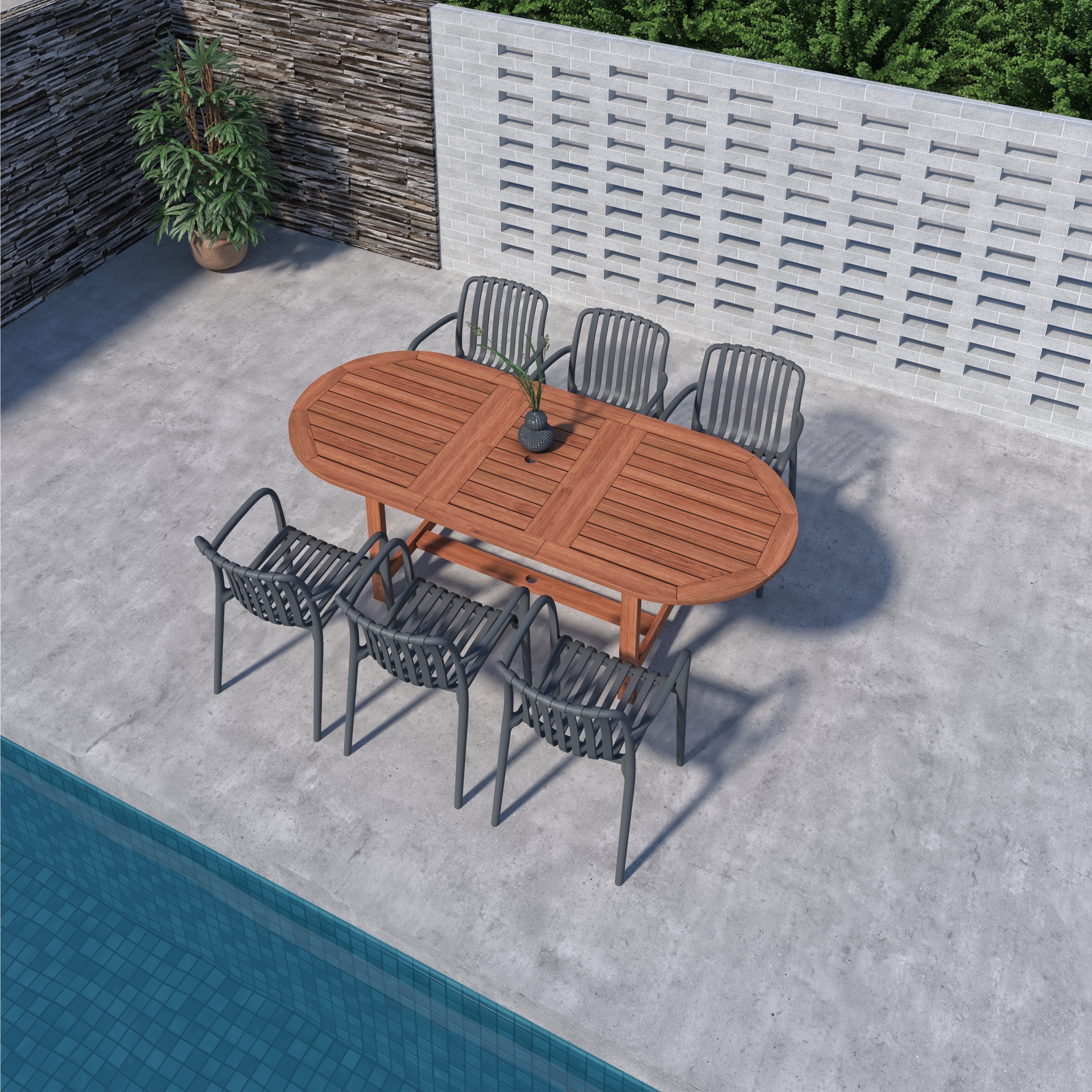Amazonia Porto Belo 7-Piece Dark Finish Wood 100% FSC Oval Patio Dining ...