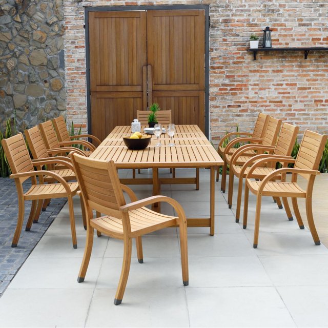 Amazonia 11-Piece Outdoor Expandable Wood Dining Furniture, Eucalyptus ...