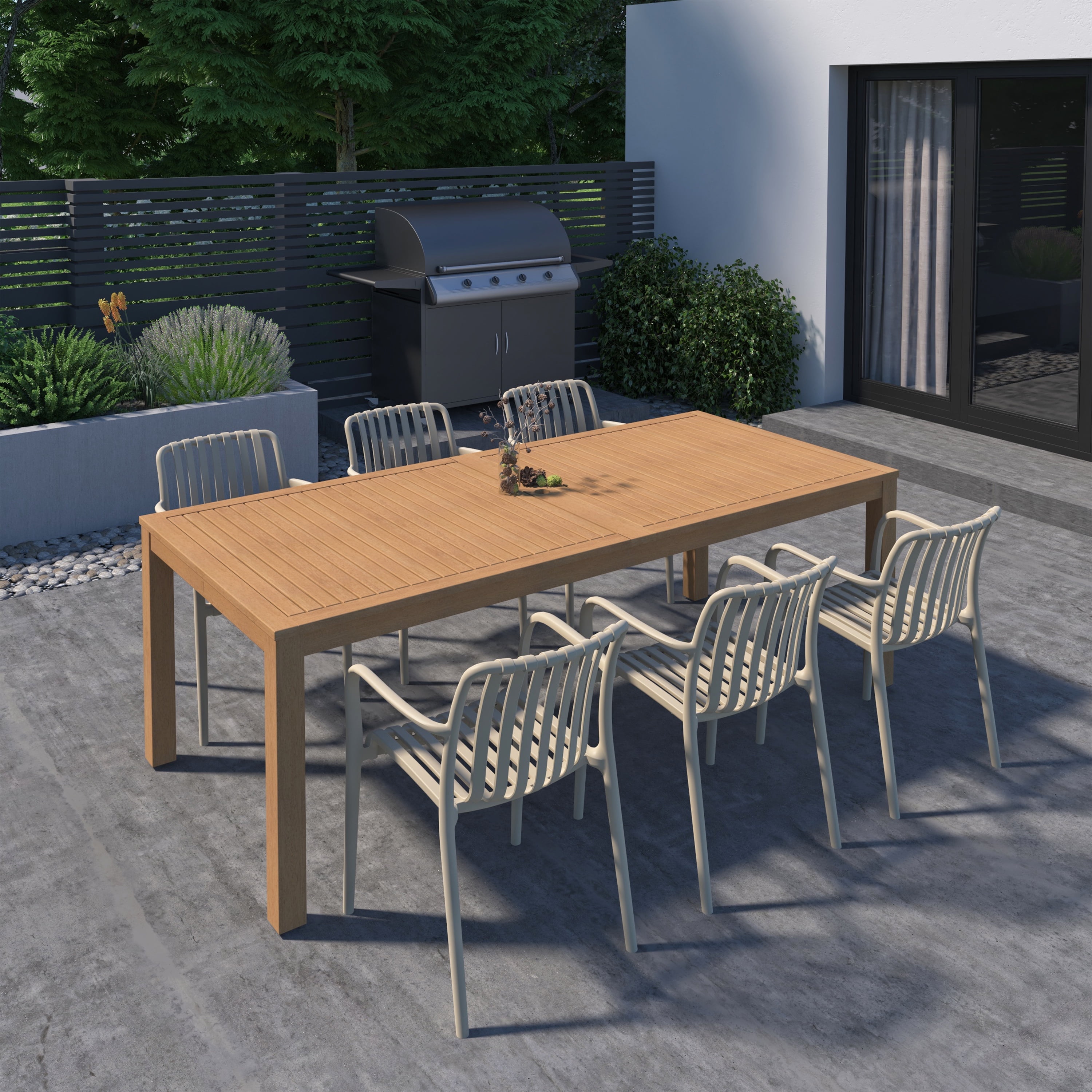 Amazonia Saint-Pierre 7-Piece Teak Finish Wood 100% FSC Rectangular ...