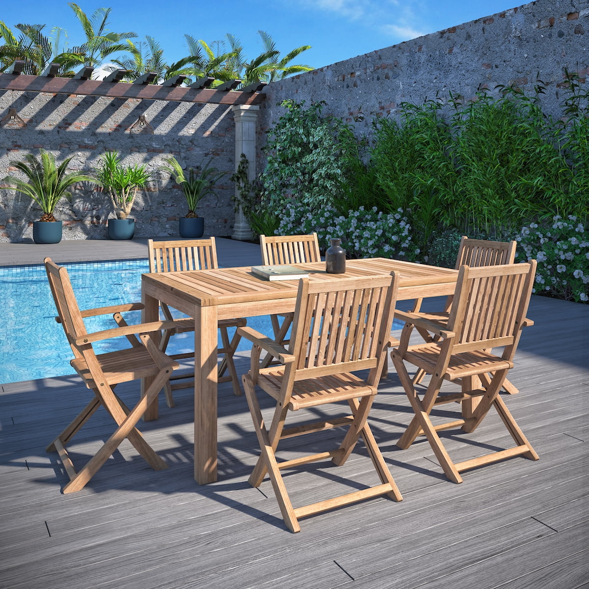 Amazonia Skygarden 7-Piece Teak Wood 100% FSC Patio Dining Set ...