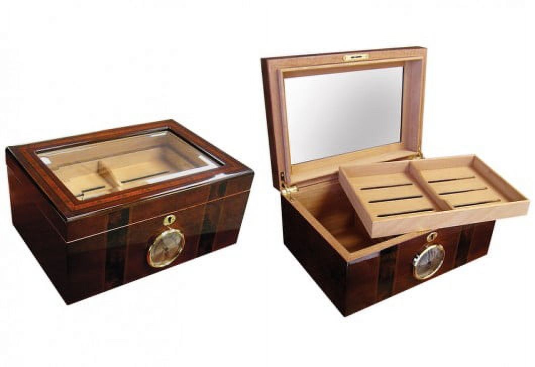Ambassador Beveled Glass Top Cigar Humidor - High Gloss Dark Mahogany ...
