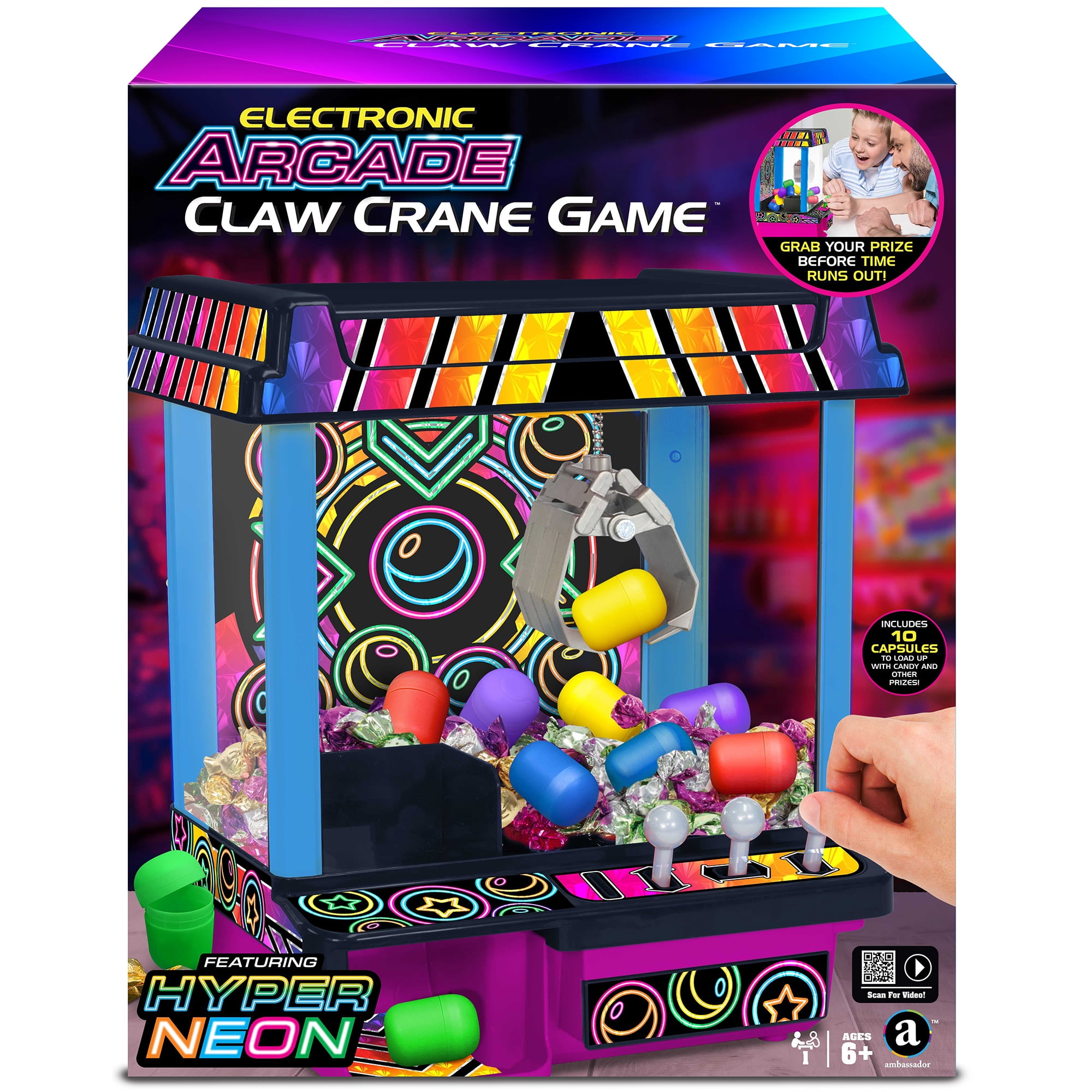 Ambassador Games: Electronic Arcade Claw Crane Game - Hyper Neon Black ...