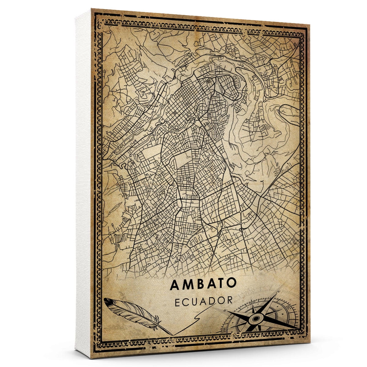 Ambato Vintage Map Prints Canvas, Ecuador Map Art Canvas, Canvas ...