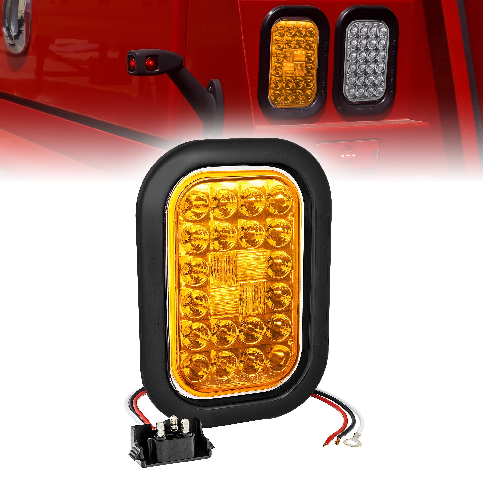 Amber 5" x 3" Rectangular LED Trailer Tail Light Kit [DOT FMVSS 108 ...