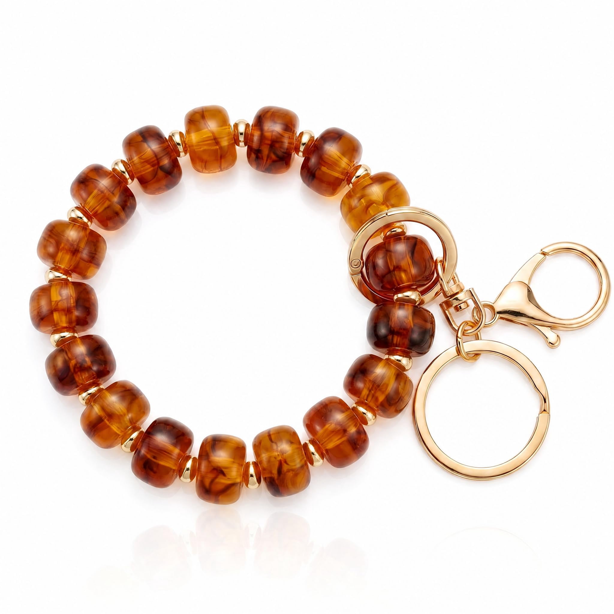 Amber Acrylic Beaded Keychain Wristlet for Women, Brown Transparent Key ...