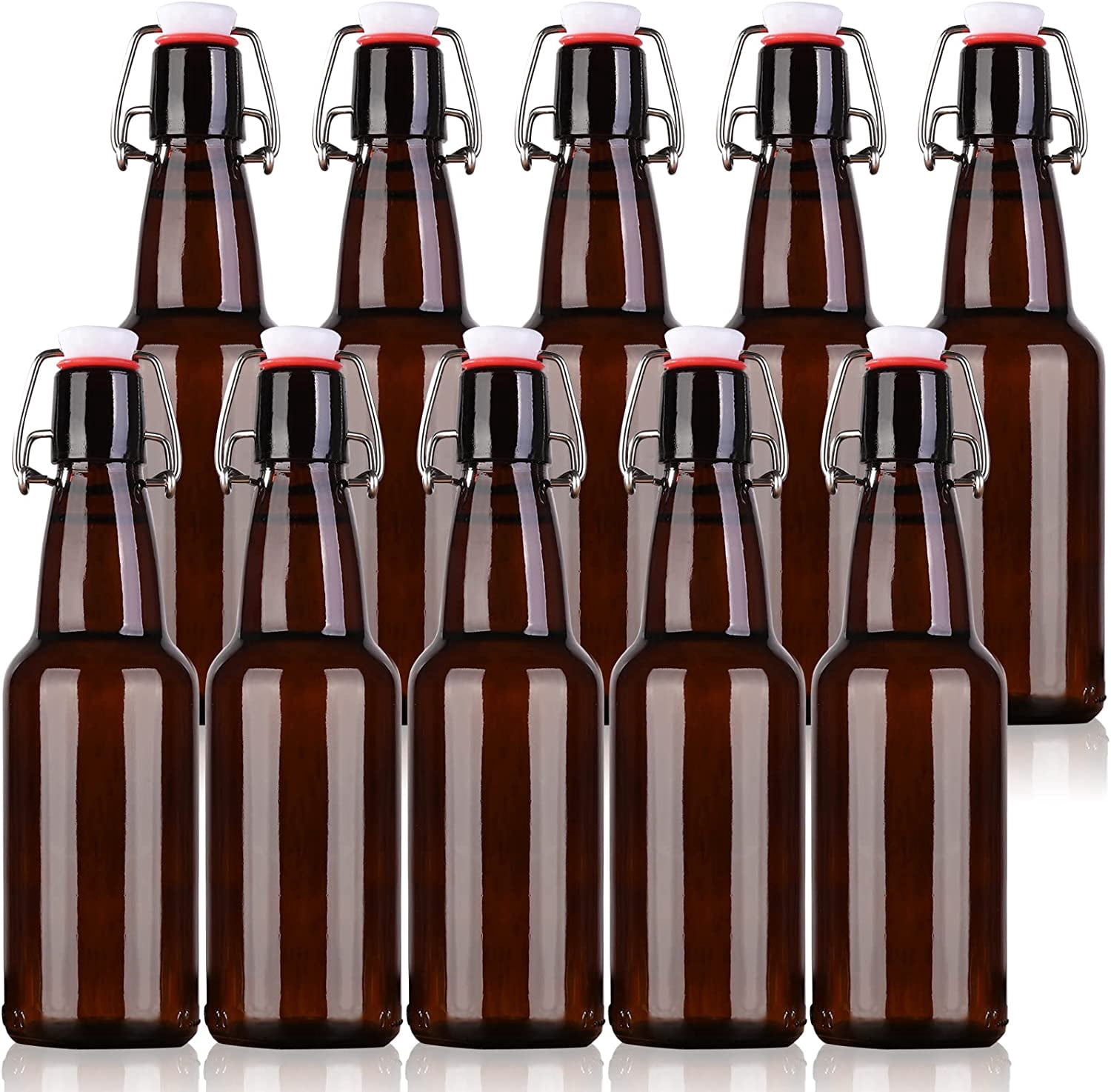 Amber Beer Bottles with Flip Caps, 12oz 10 Pack Glass Bottle with ...