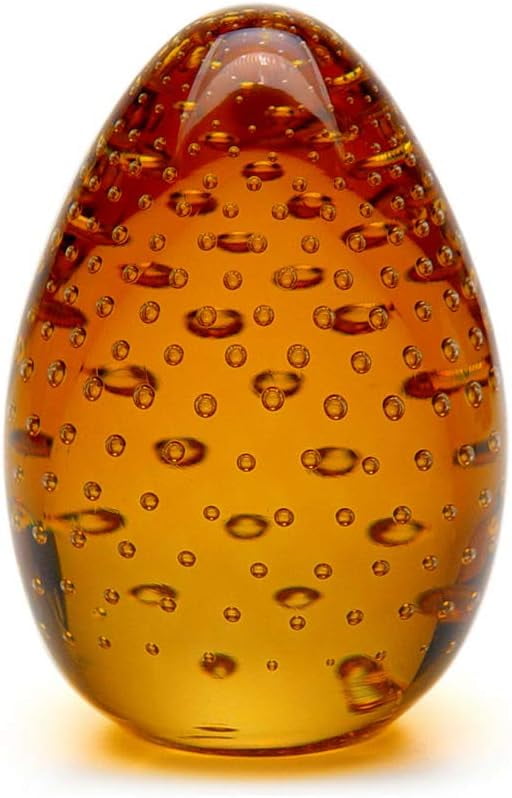 Amber Big Egg Glass Paperweight with Bubbles Hand Blown Murano-Style ...