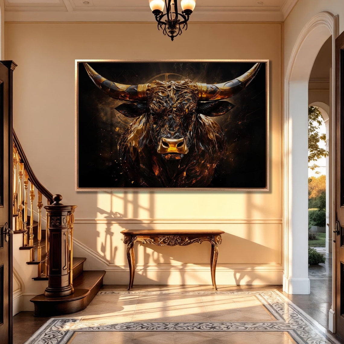 Amber Bull Art: Abstract Animal Wall Decor, Stretched Canvas Size 16x24 ...